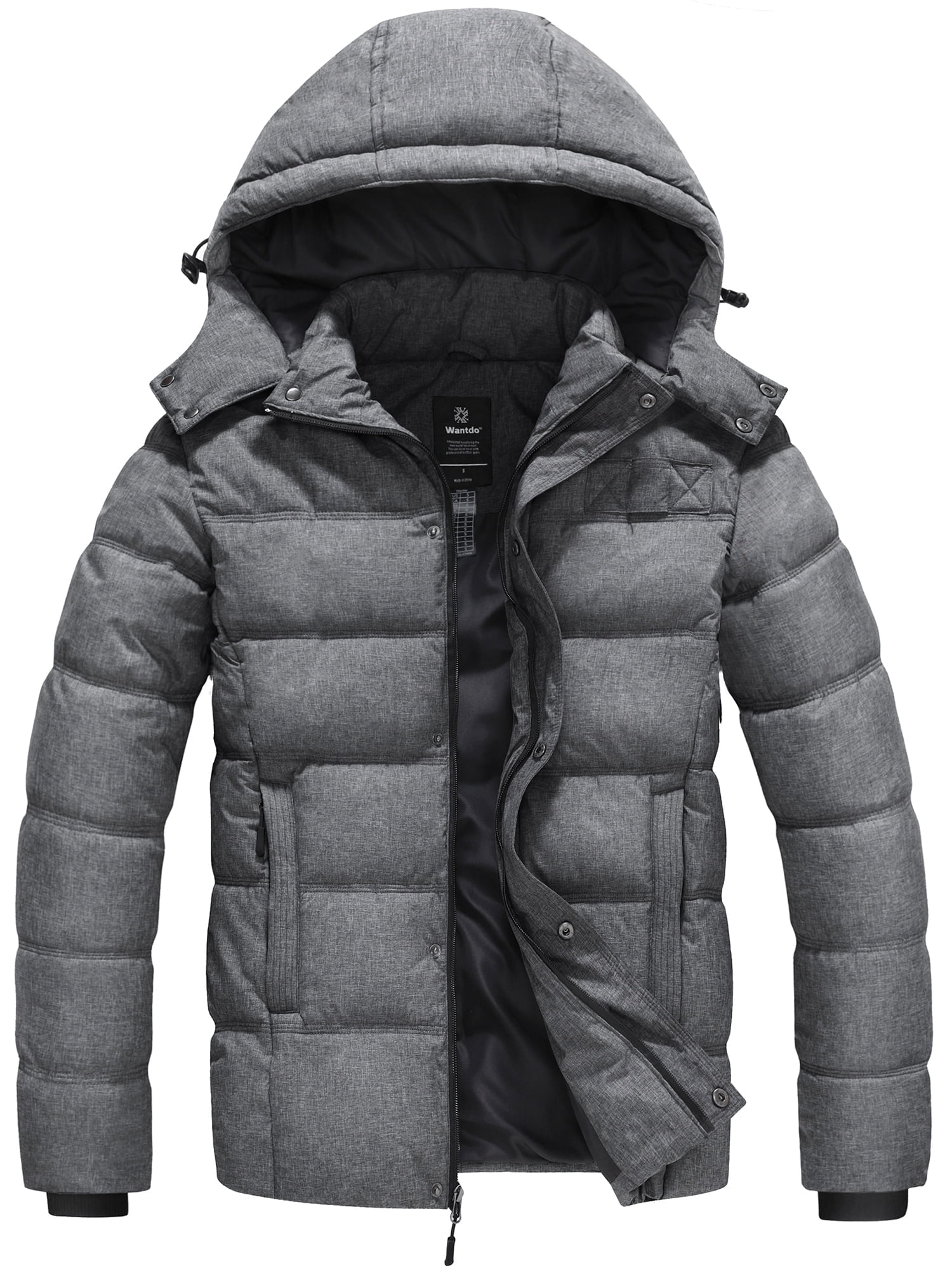 Wantdo Men's Hooded Puffer Jacket, Windbreaker Winter Coat, Warm ...