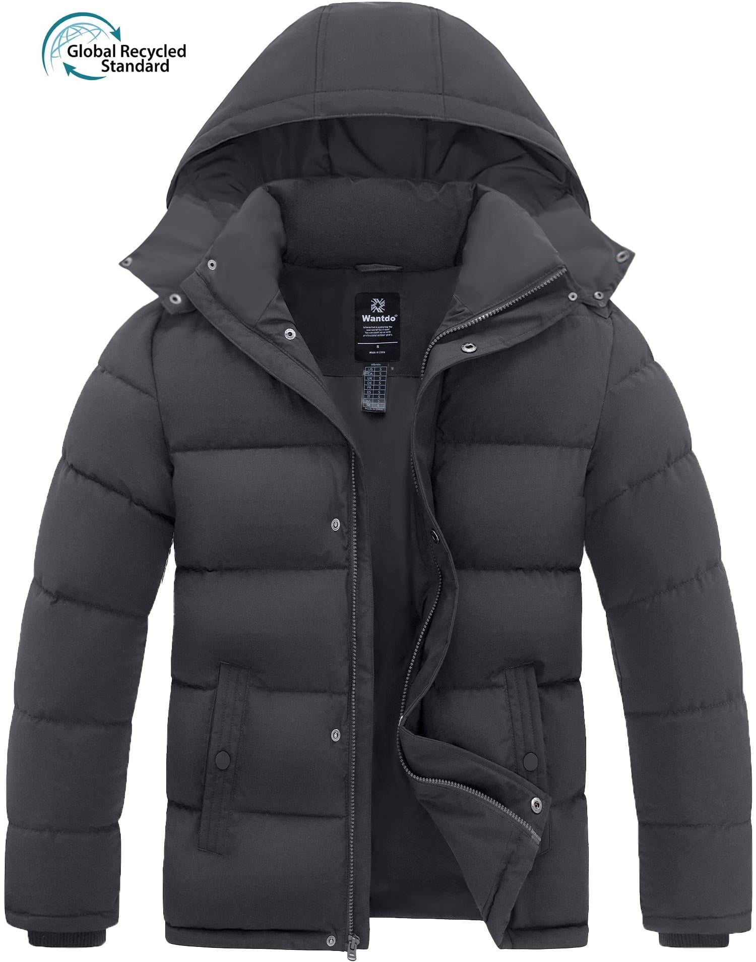 Wantdo Men's Recycled Puffer Jacket Warm Winter Coat Recycled Winter ...