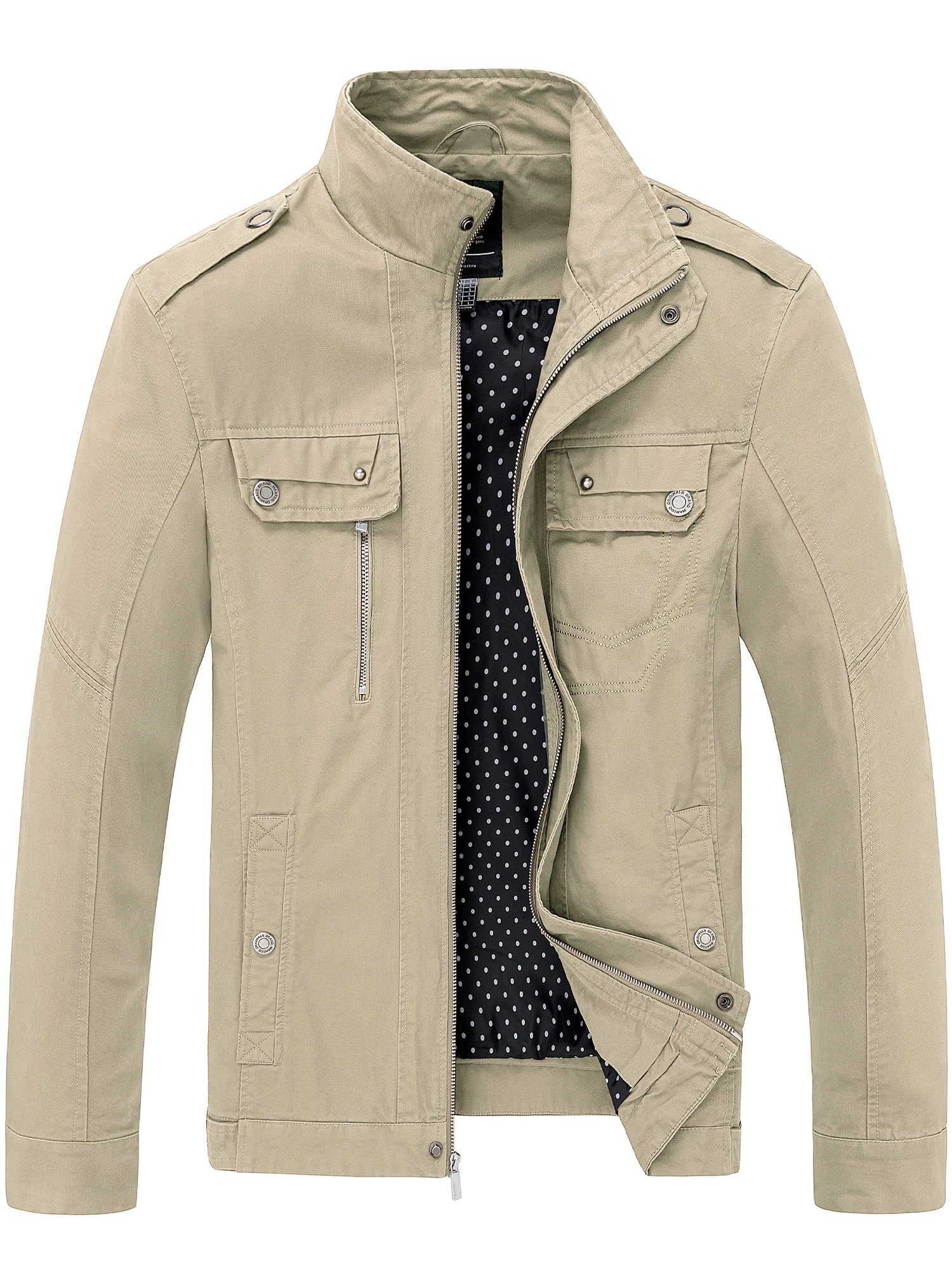 Wantdo Men's Spring Jacket Cotton Casual Bomber Jacket Khaki 2XL ...