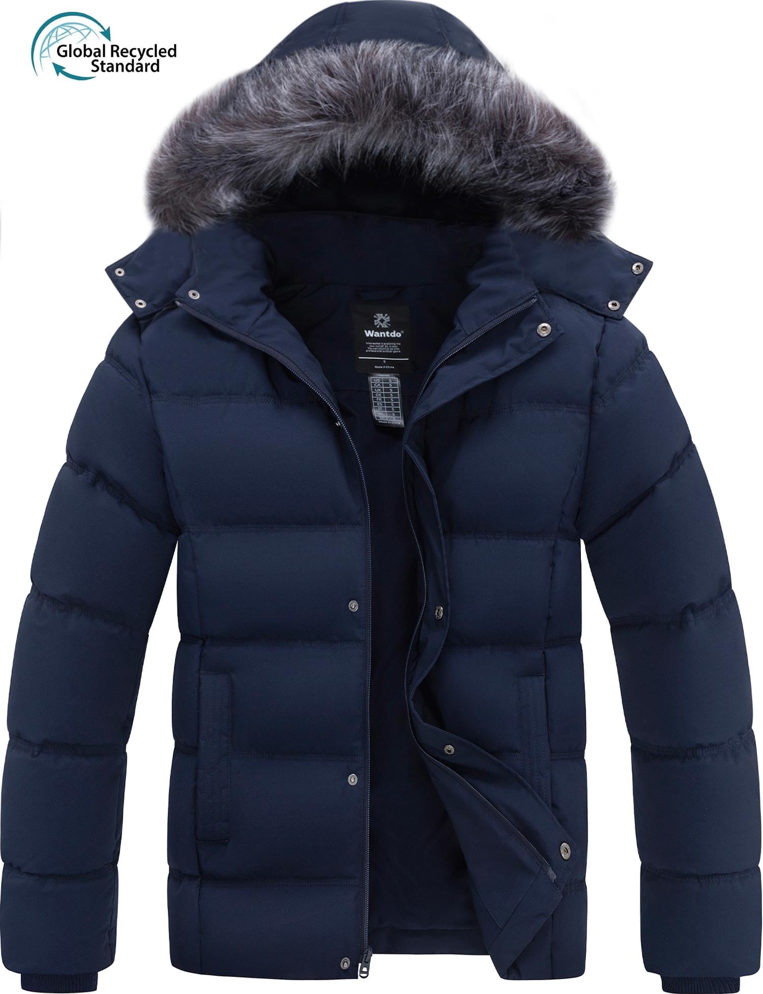 Wantdo Men's Thicken Puffer Jacket Windproof Winter Coat Hooded Winter ...