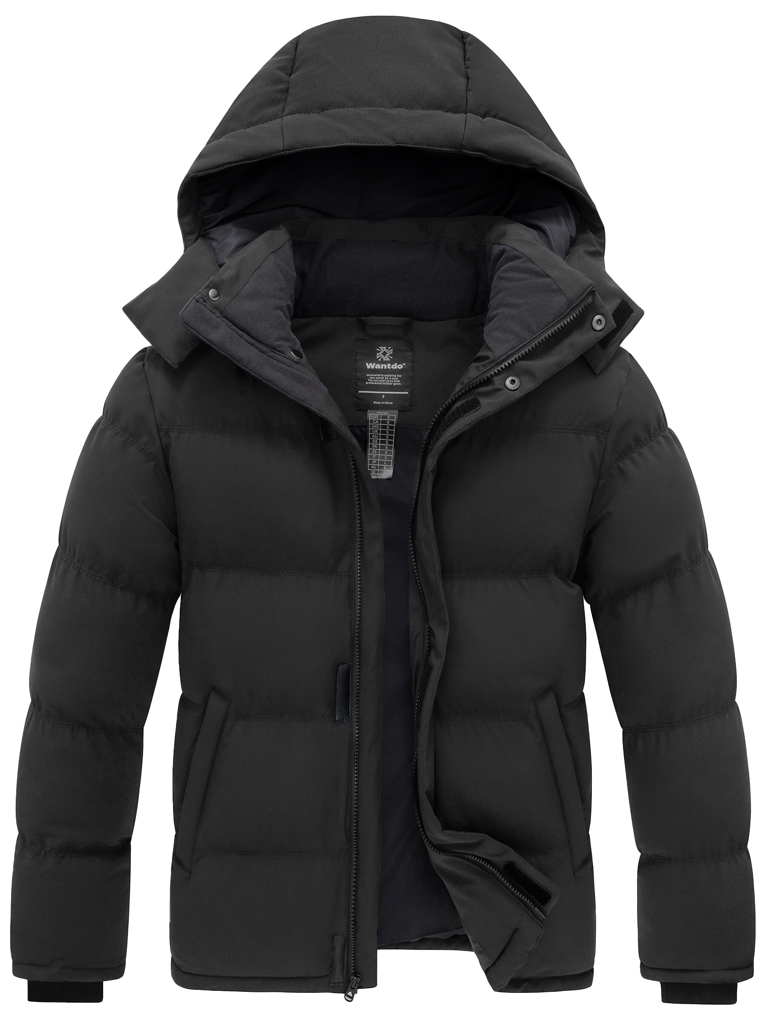 Wantdo Men's Winter Coat Heavyweight Padded Winter Jacket Hooded Bomber ...