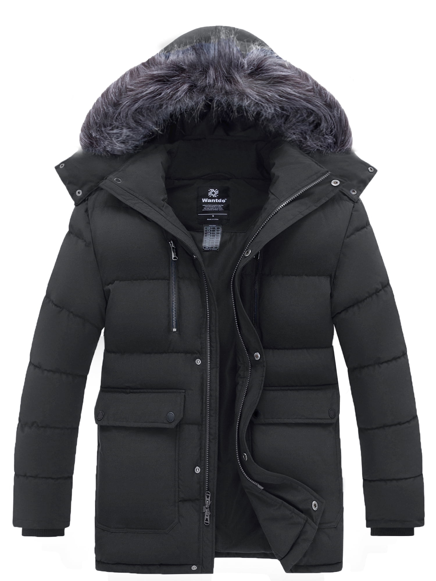 Wantdo Men's Winter Coat Recycled Warm Winter Jacket Mid-length Winter ...