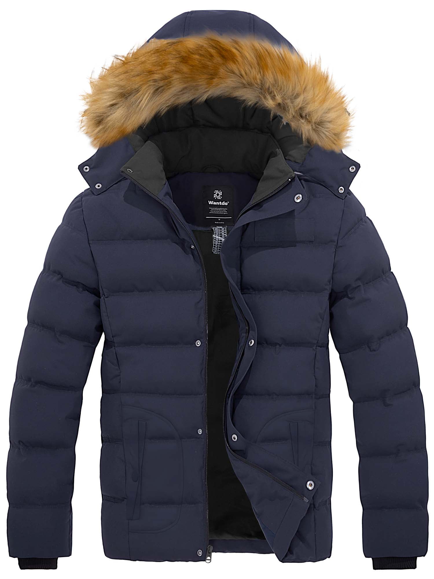 Wantdo Men's Warm Puffer Jacket, Winter Coat with Hood, Protective ...