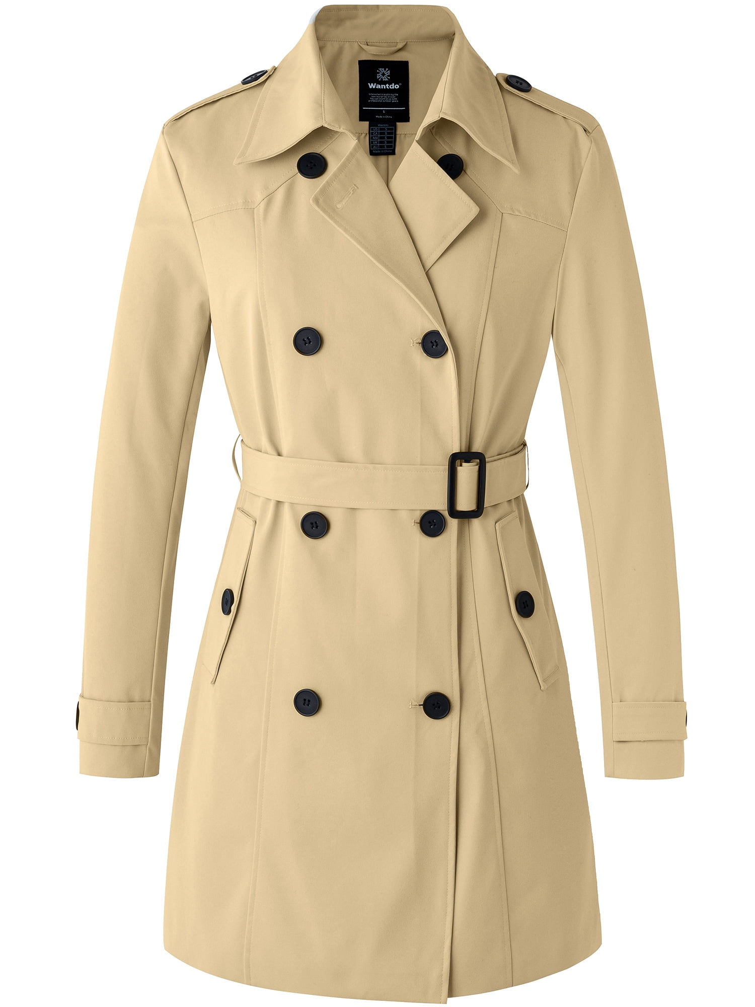 Wantdo Women's Dress Coat Spring Belted Overcoat Lightweight Double ...