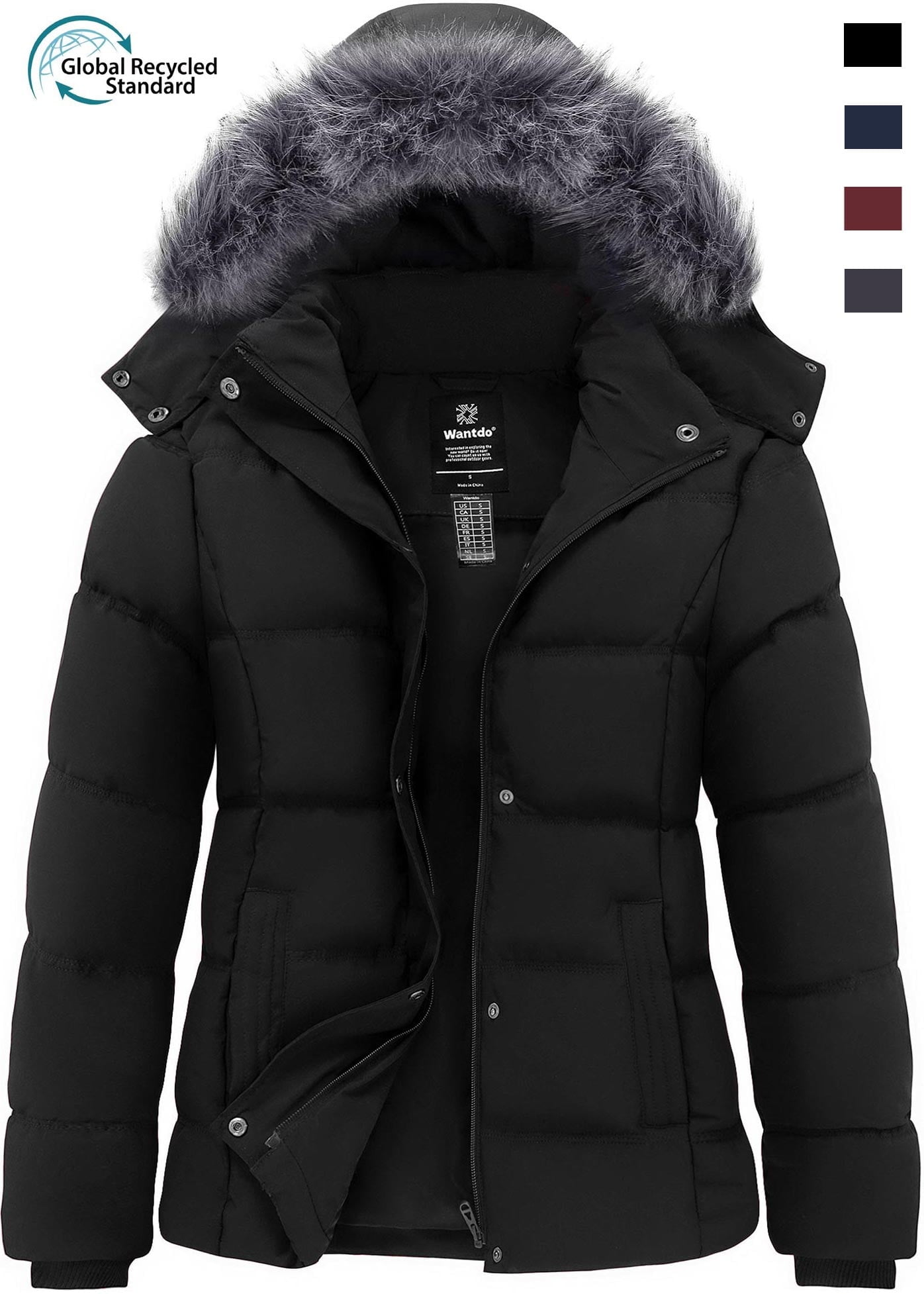 Wantdo Women's Plus Size Jacket Recycled Padded Winter Coat Hooded ...