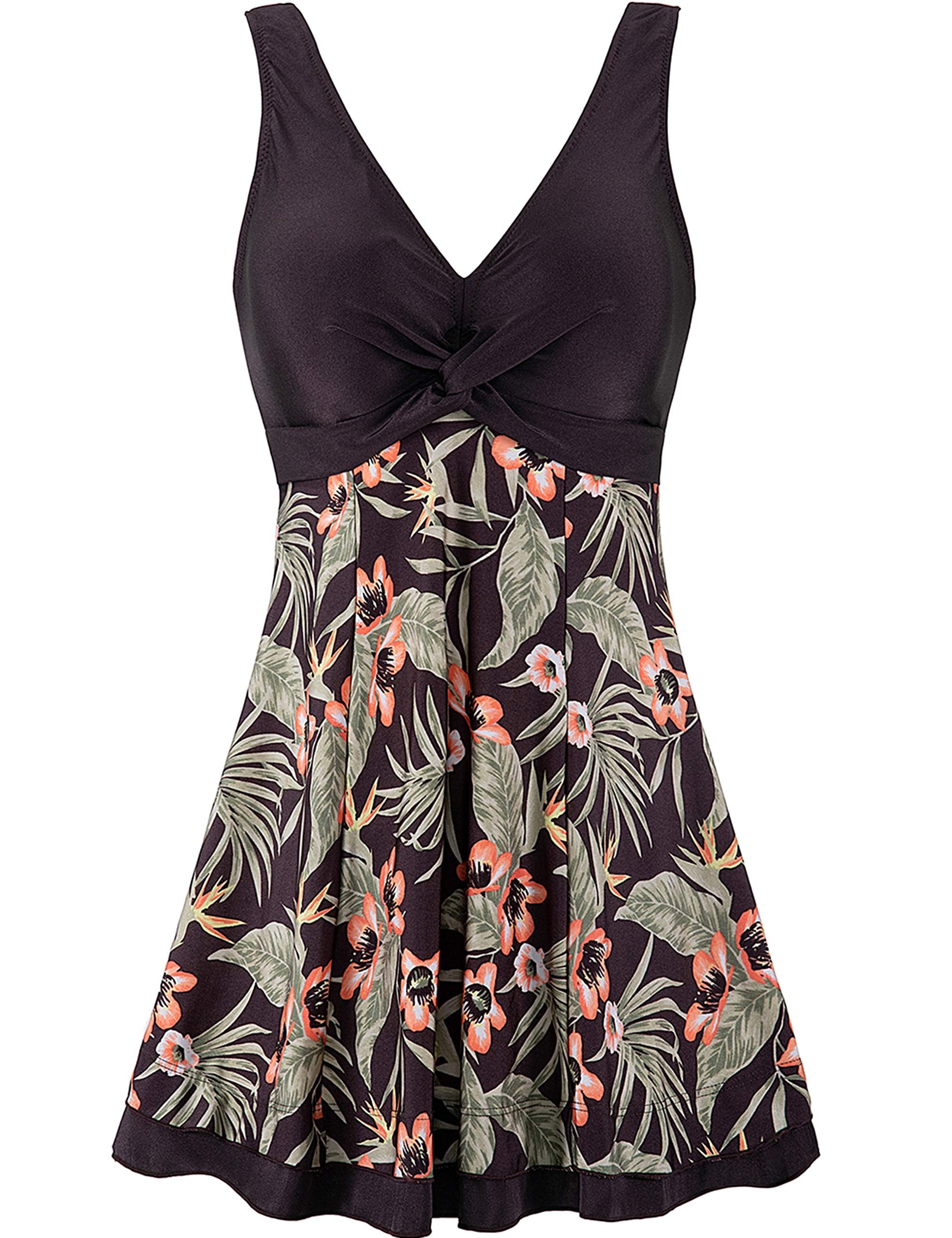 Wantdo Women's Plus Size Swimdress Printed One Piece Swim dress Swimsuits Shale Begonia Flower ...