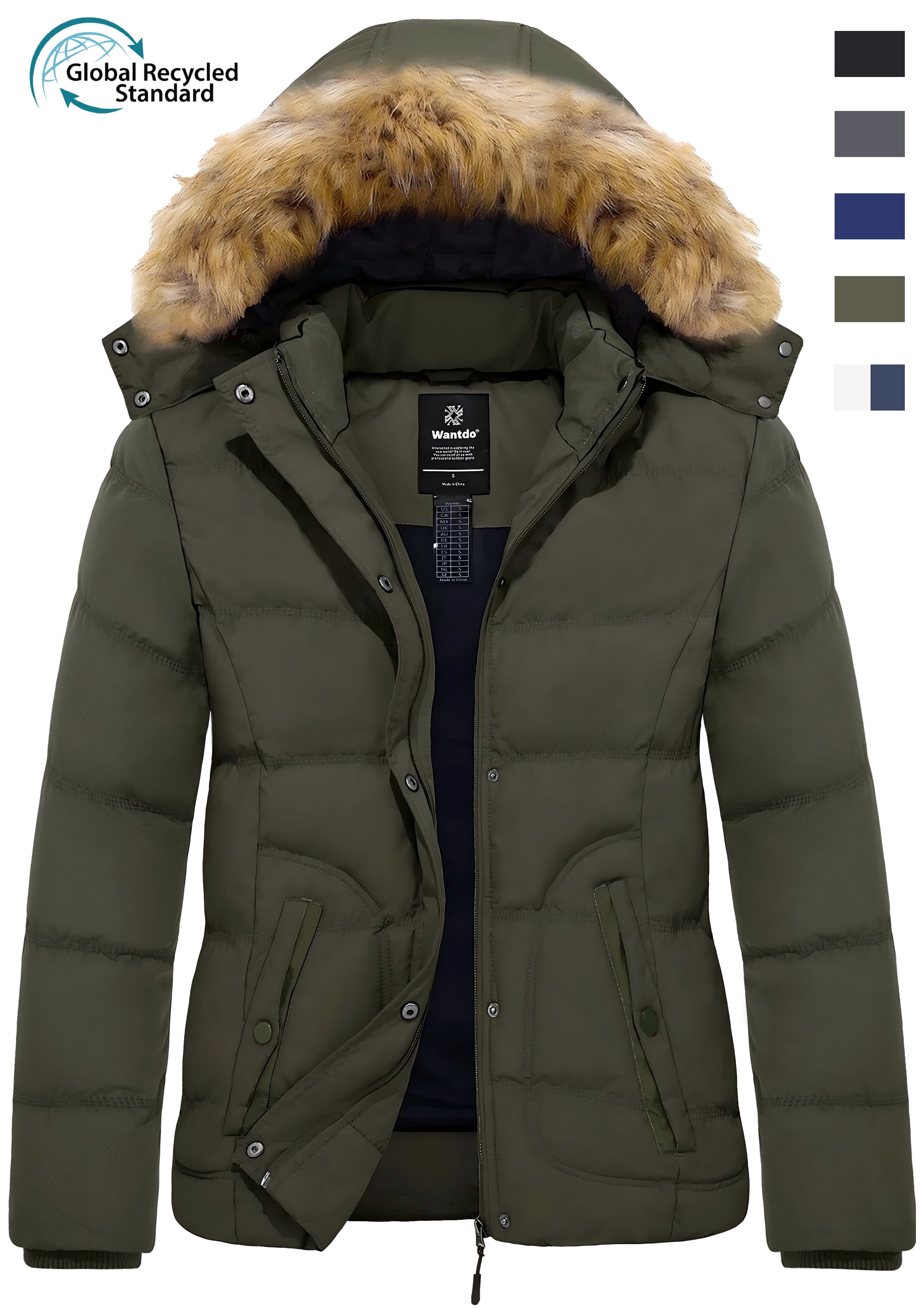 Wantdo Women's Recycled Winter Jacket Waterproof Winter Coat Warm ...