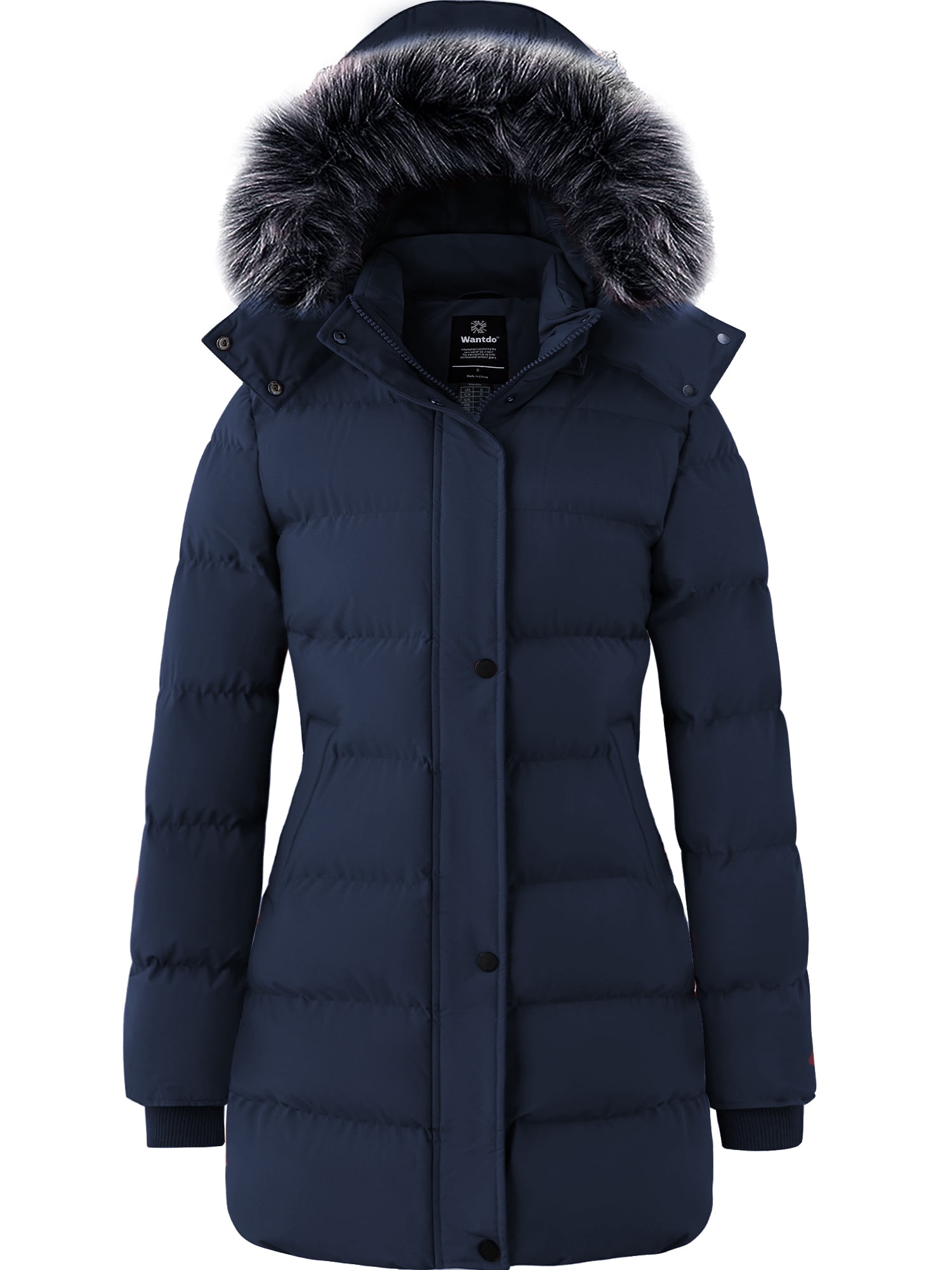 Wantdo Women's Thicken Coat Faux Fur Hooded Winter Jacket Windproof ...