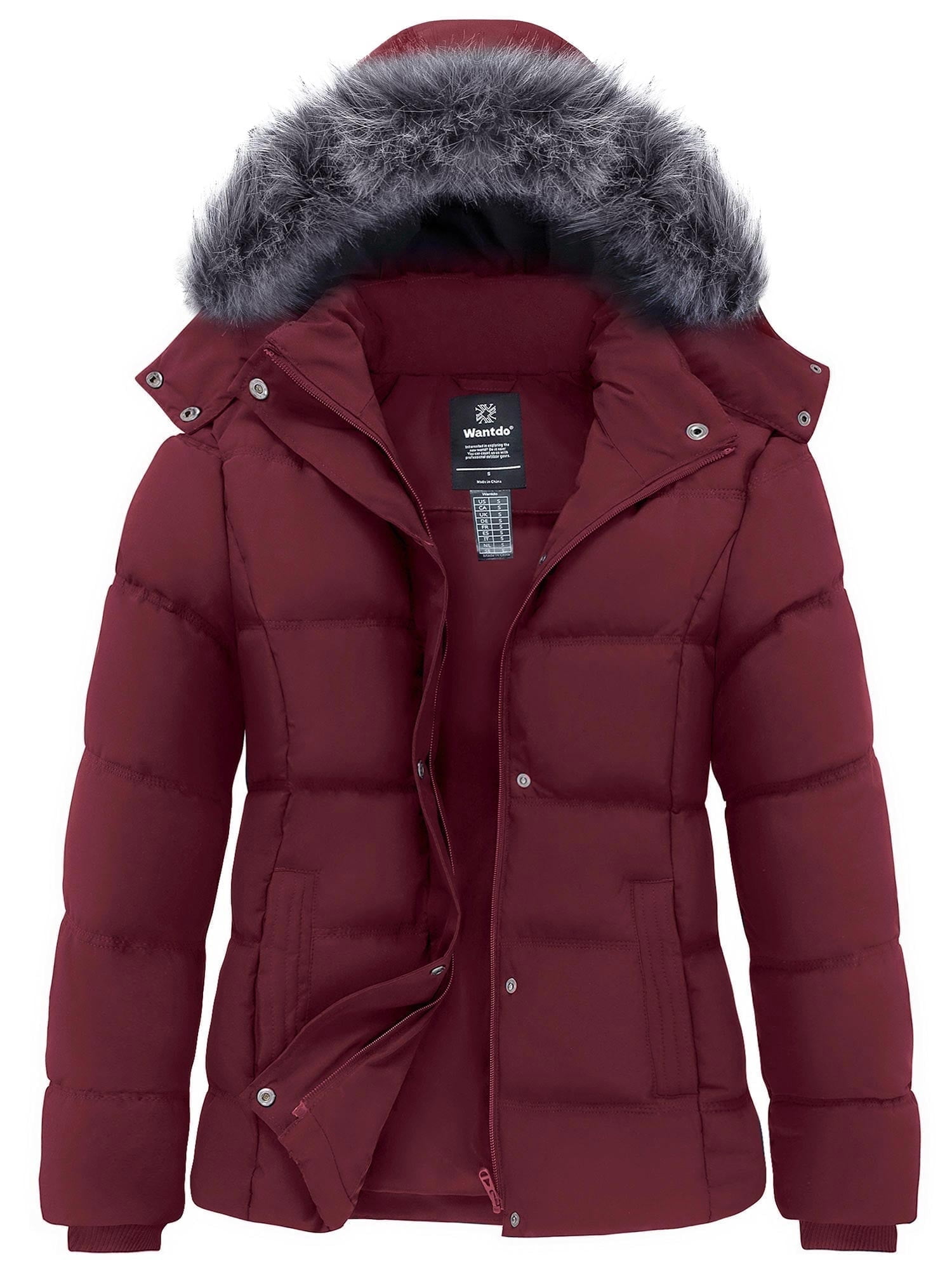 Wantdo Women's Thicken Puffer Jacket Recycled Hooded Winter Coat ...