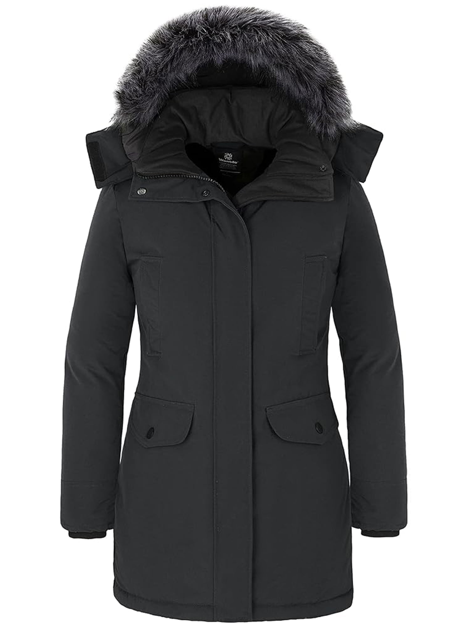 Wantdo Women's Warm Winter Coat Long Parka Coat with Removable Hood (Black XL) - Walmart.com