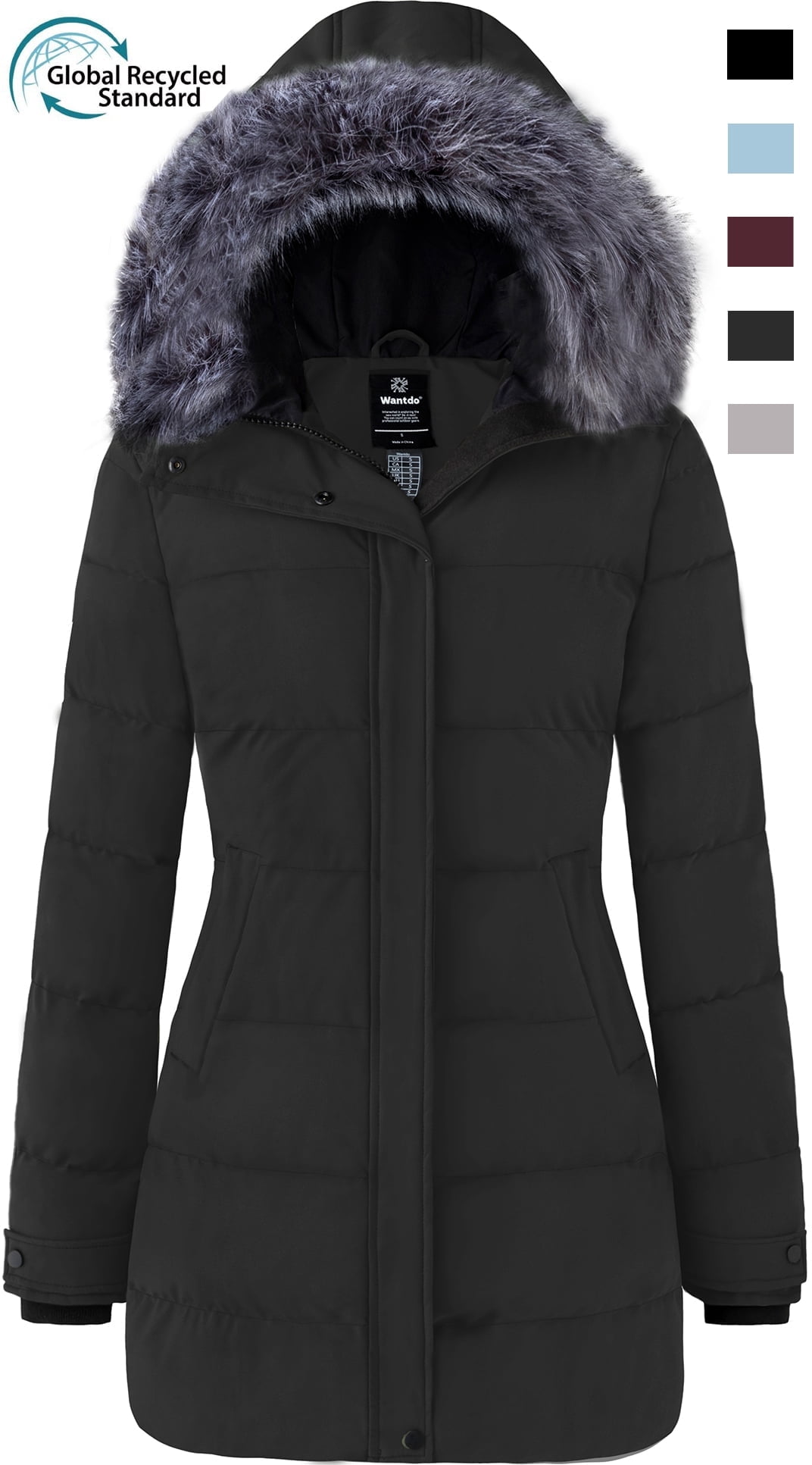 Wantdo Women's Waterproof Puffer Coat with Removable Hood, Warm Winter ...