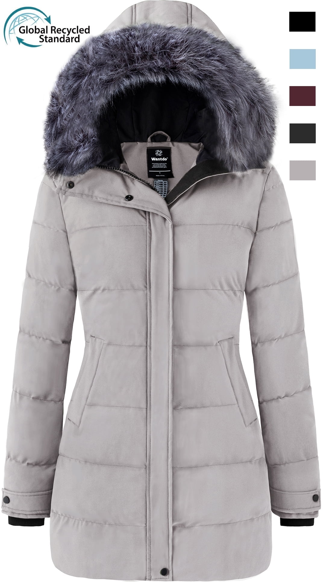 Wantdo Women's Winter Puffer Jacket with Removable Hood, Insulated ...