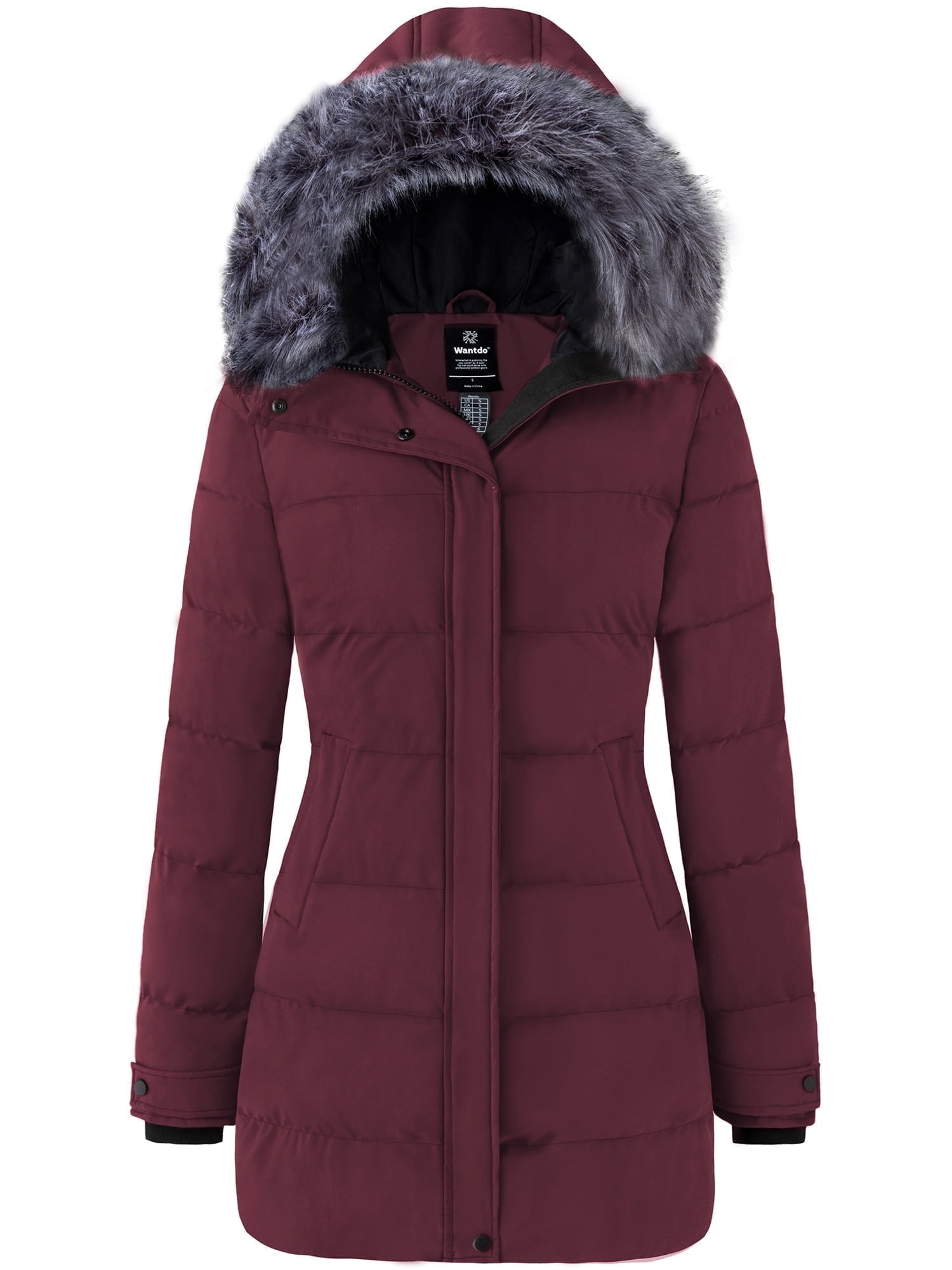 Wantdo Women's Winter Puffer Jacket with Removable Hood, Windproof ...