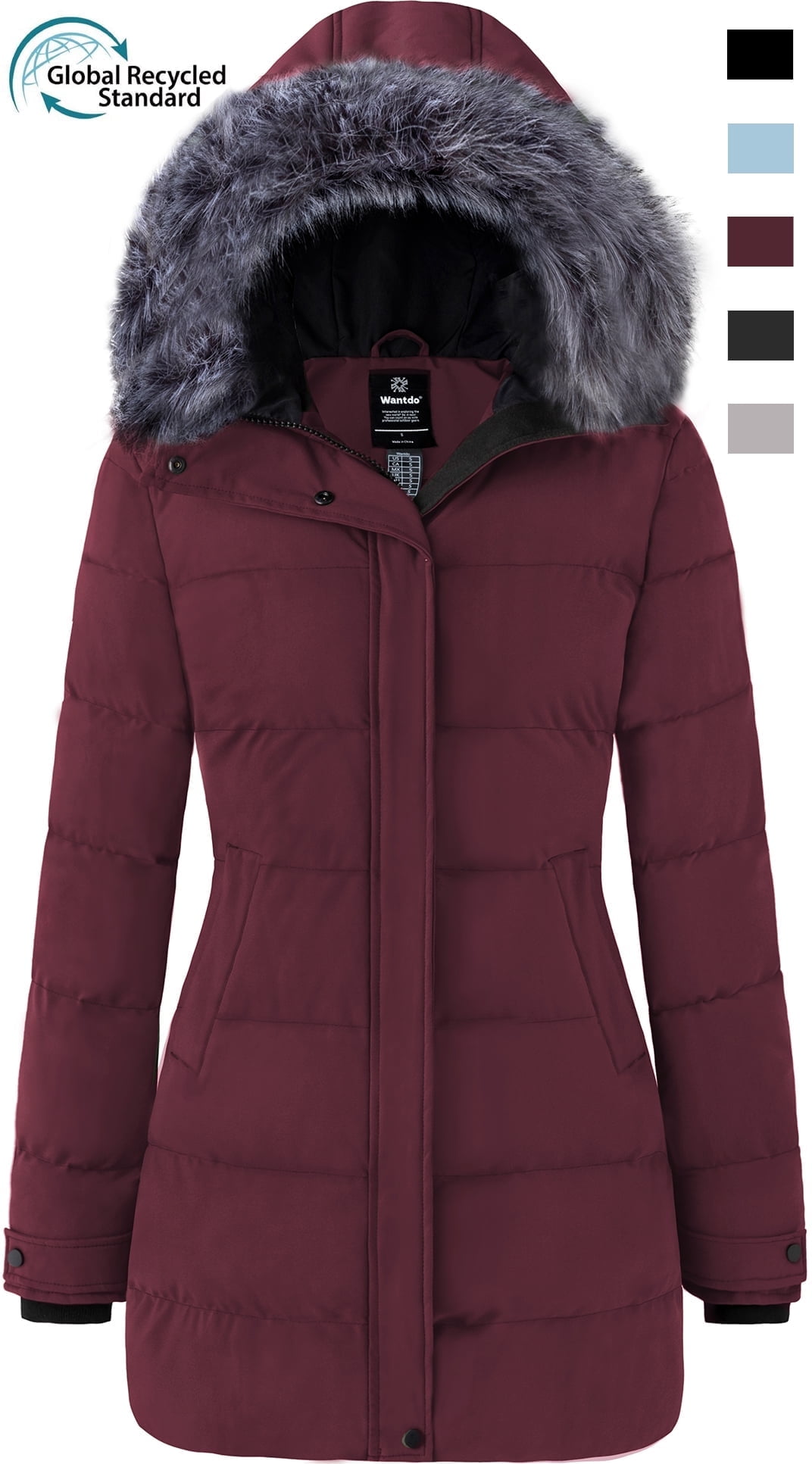 Wantdo Women's Winter Puffer Jacket with Removable Hood, Windproof ...