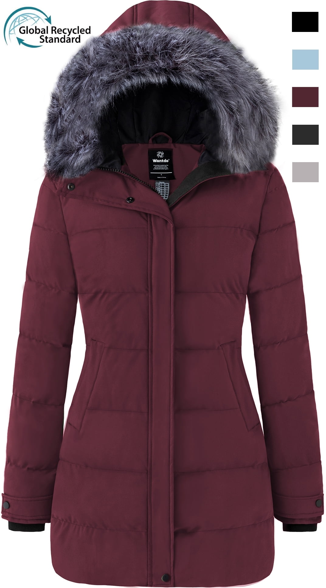 Wantdo Women's Winter Puffer Jacket with Removable Hood, Windproof ...