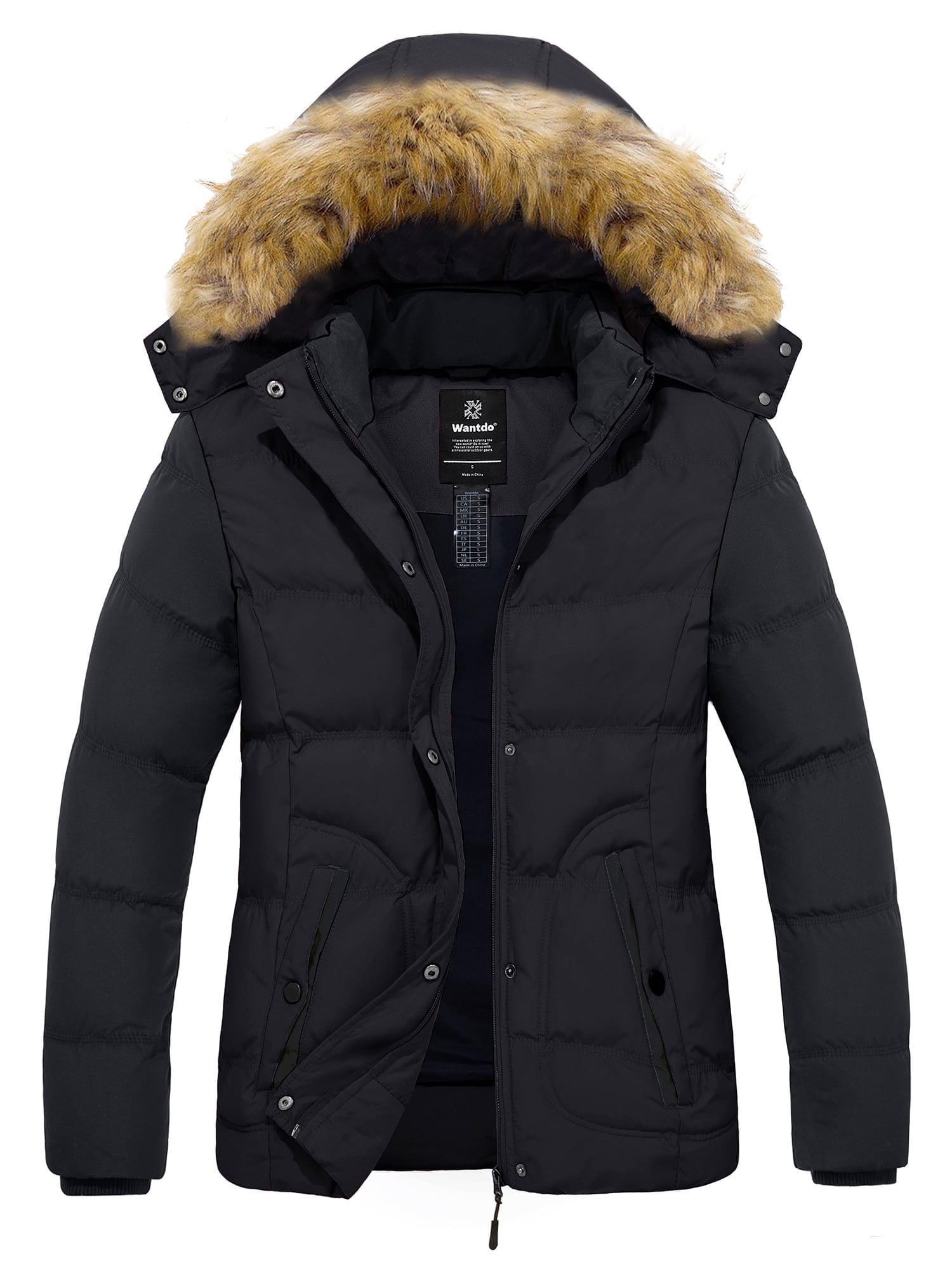 Wantdo Women's Hooded Winter Puffer Coat, Thicken Quilted Jacket, Black ...