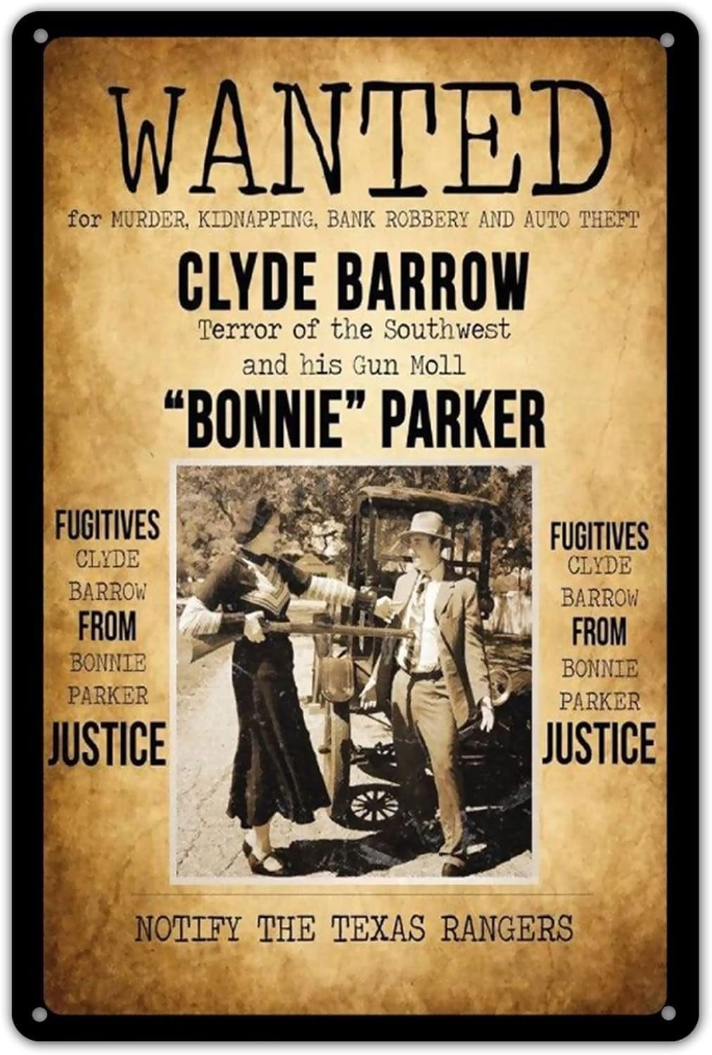 Wanted Bonnie & Clyde Motiv 2 Metal Custom Metal Sign 8X12in-Bar Cafe ...