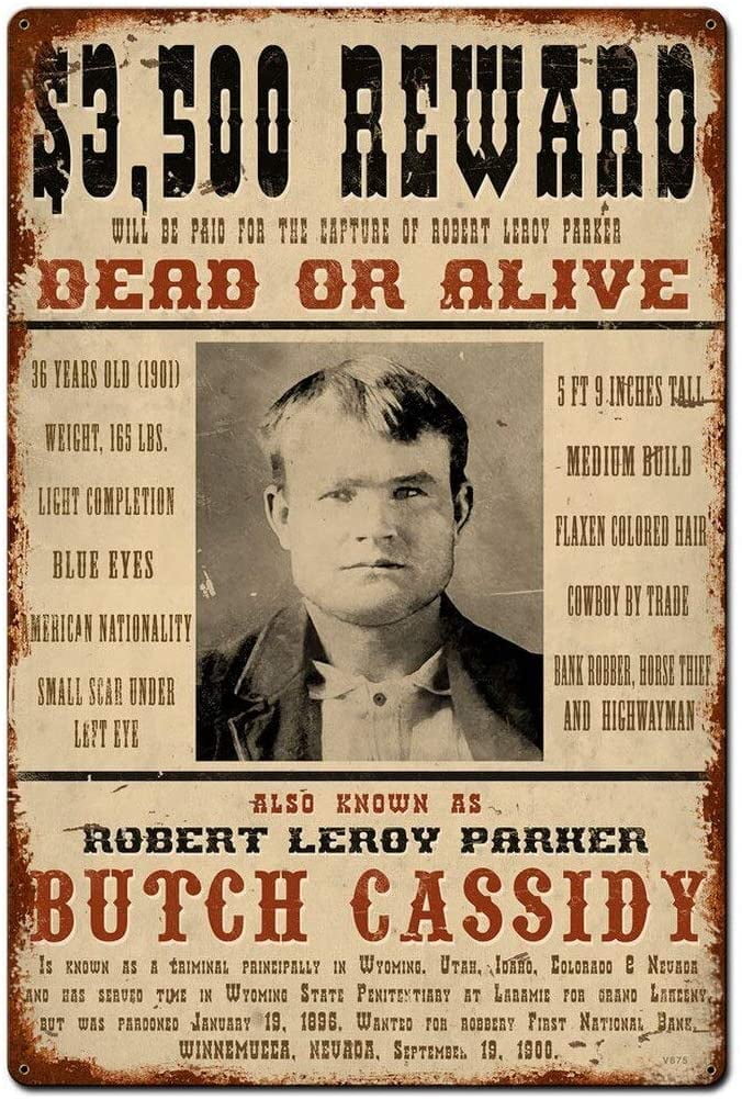 Wanted Butch Cassidy Metal Aluminum Sign Wall Art Decor for Living Room ...