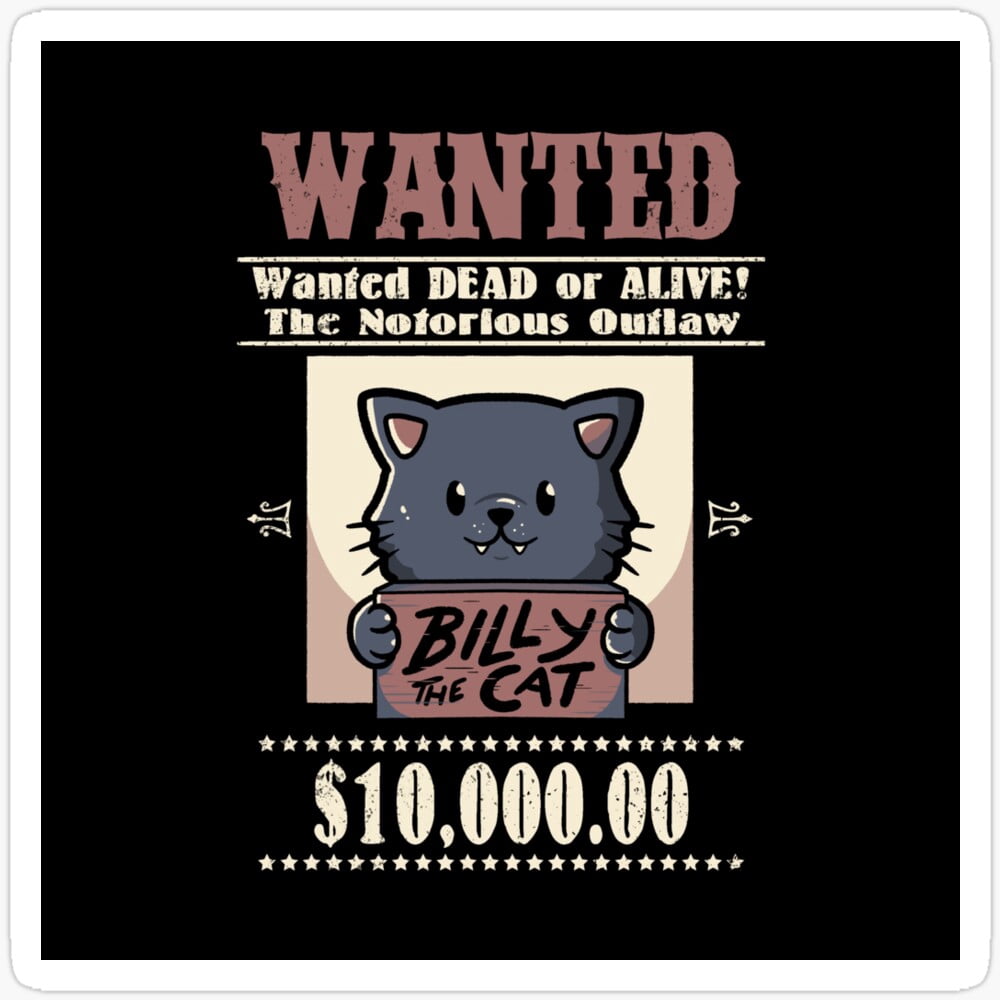Wanted Cat Sticker Phone Decal Water Bottle Stickers Car Decals, Laptop ...