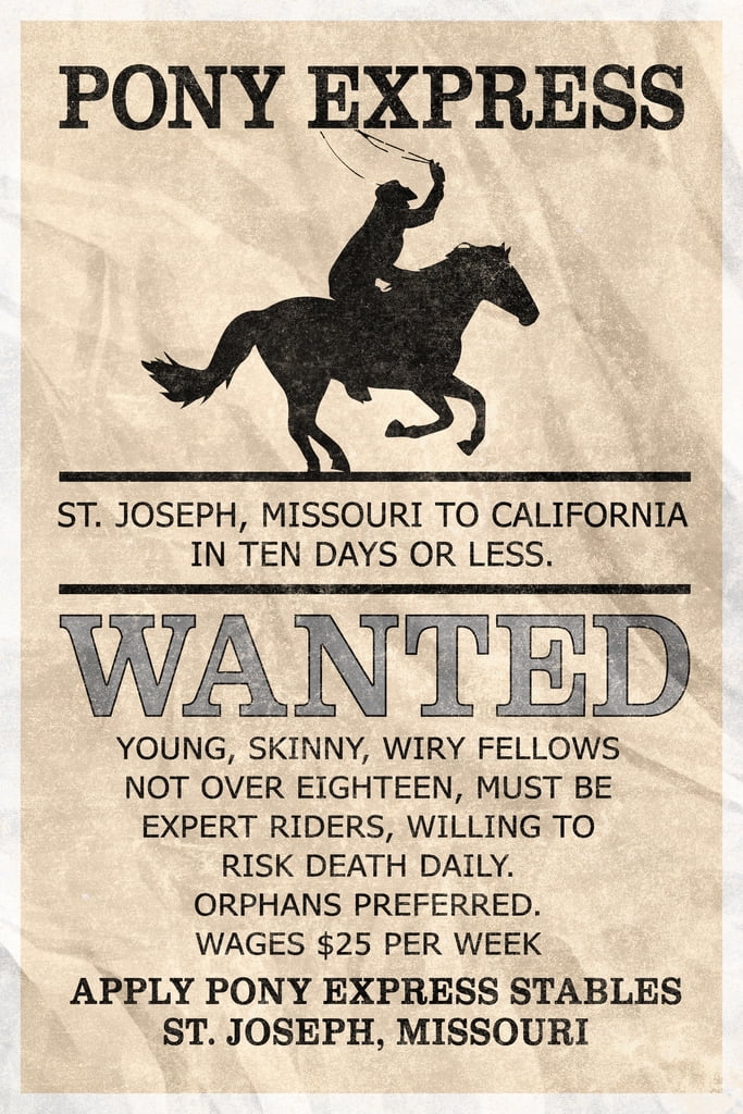 Wanted Pony Express Vintage Style Cool Wall Art Print Poster 12x18 ...
