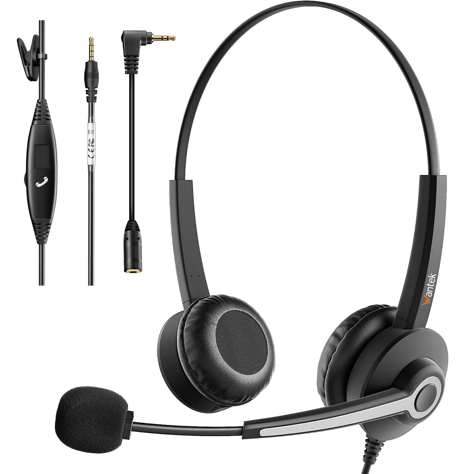 Wantek Noise-Cancelling Headset with Microphone for PC, Wired 2.5mm 3 ...