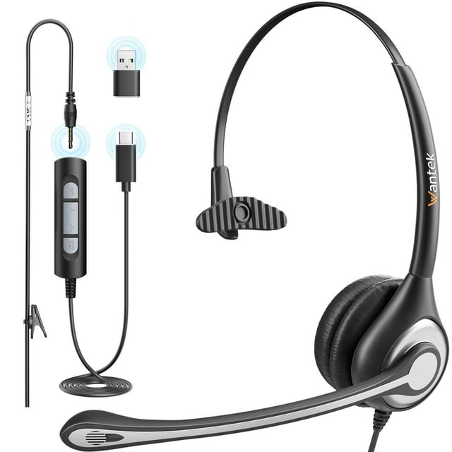 Wantek USB Headset with Microphone for PC,Laptop,3.5mm/USB/Type-C Jack ...