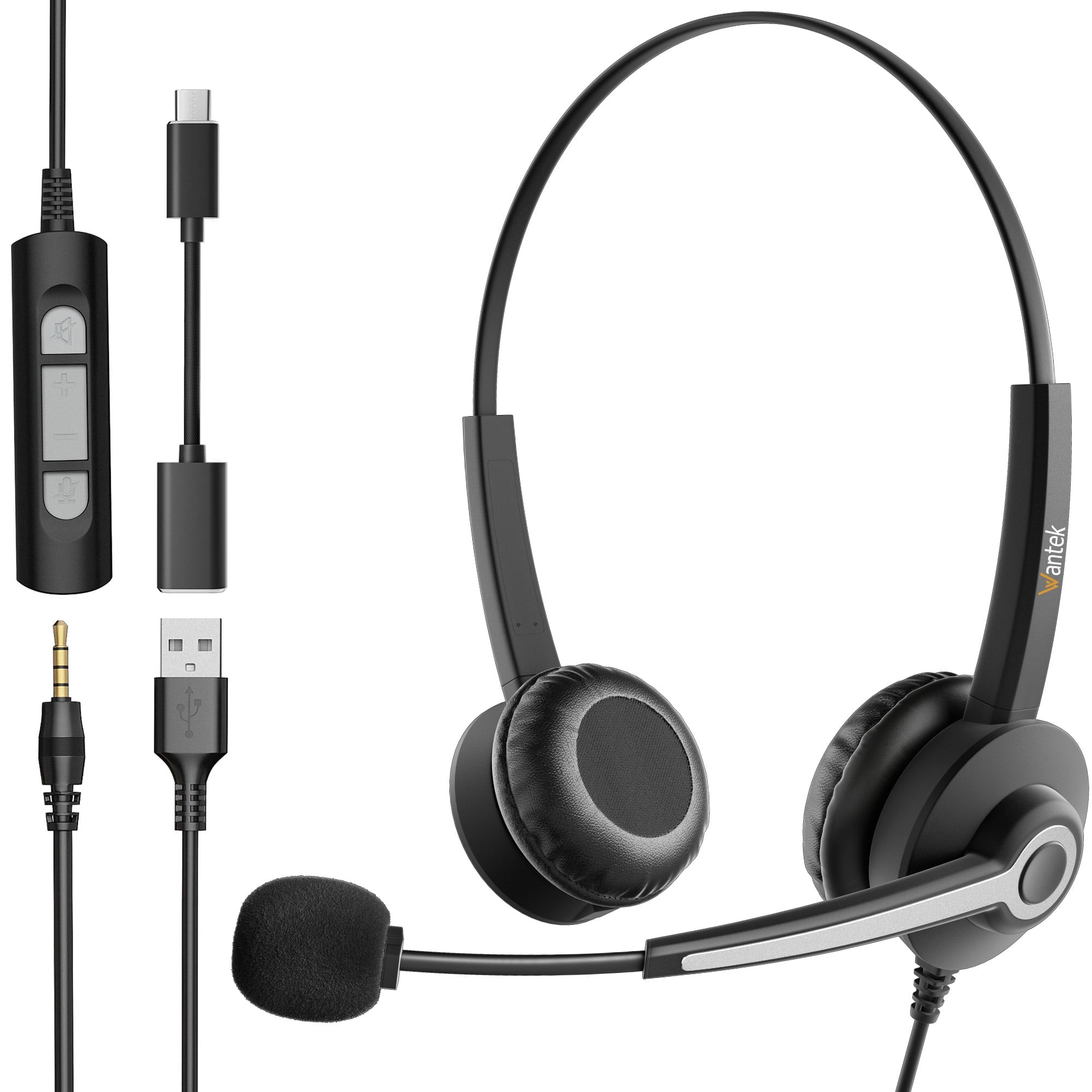 Wantek USB Over-Ear Computer Headset, Call Center Headphones with Mic ...