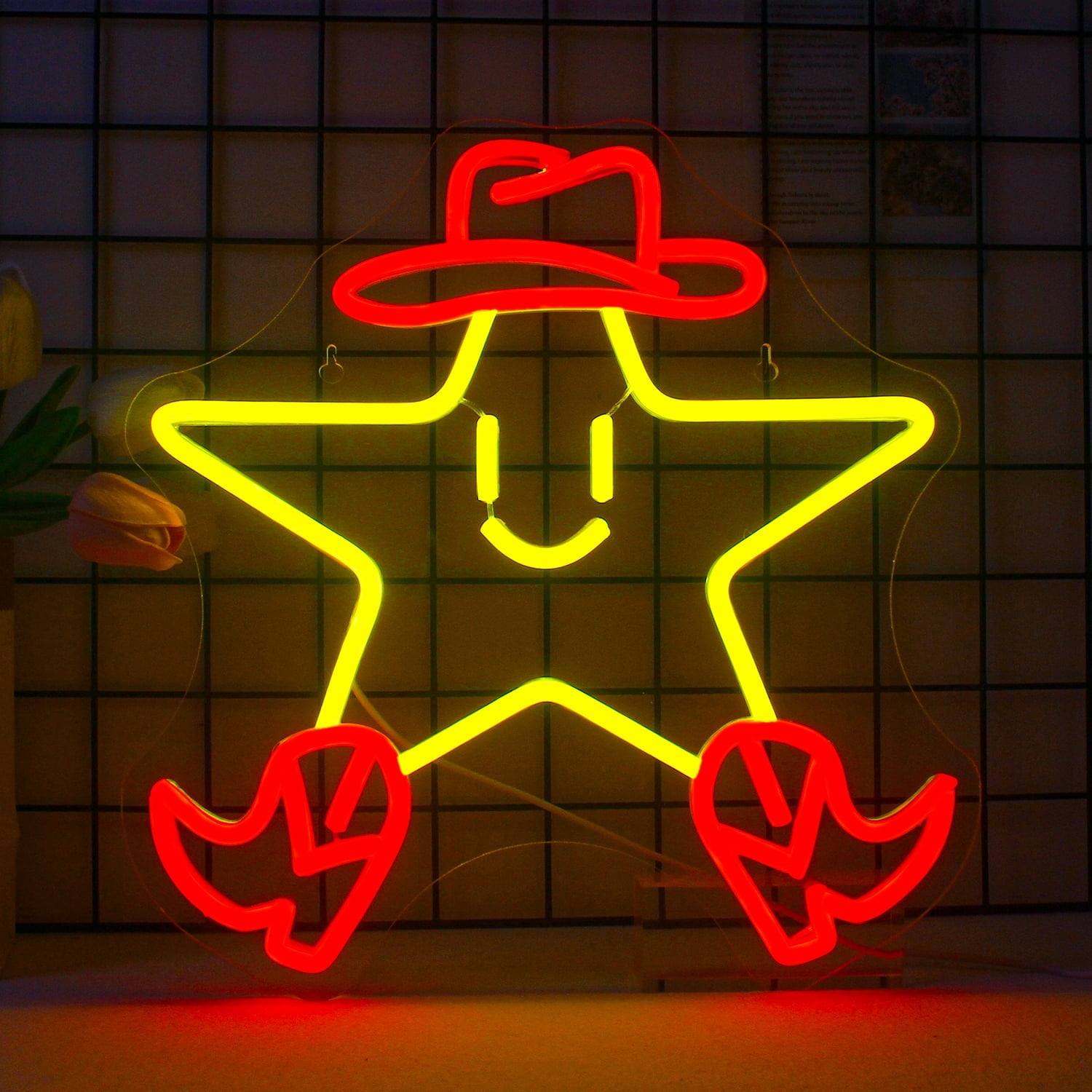 Wanxing Cowboy Star LED Neon Sign USB Power Living Room Room Wall Decor ...