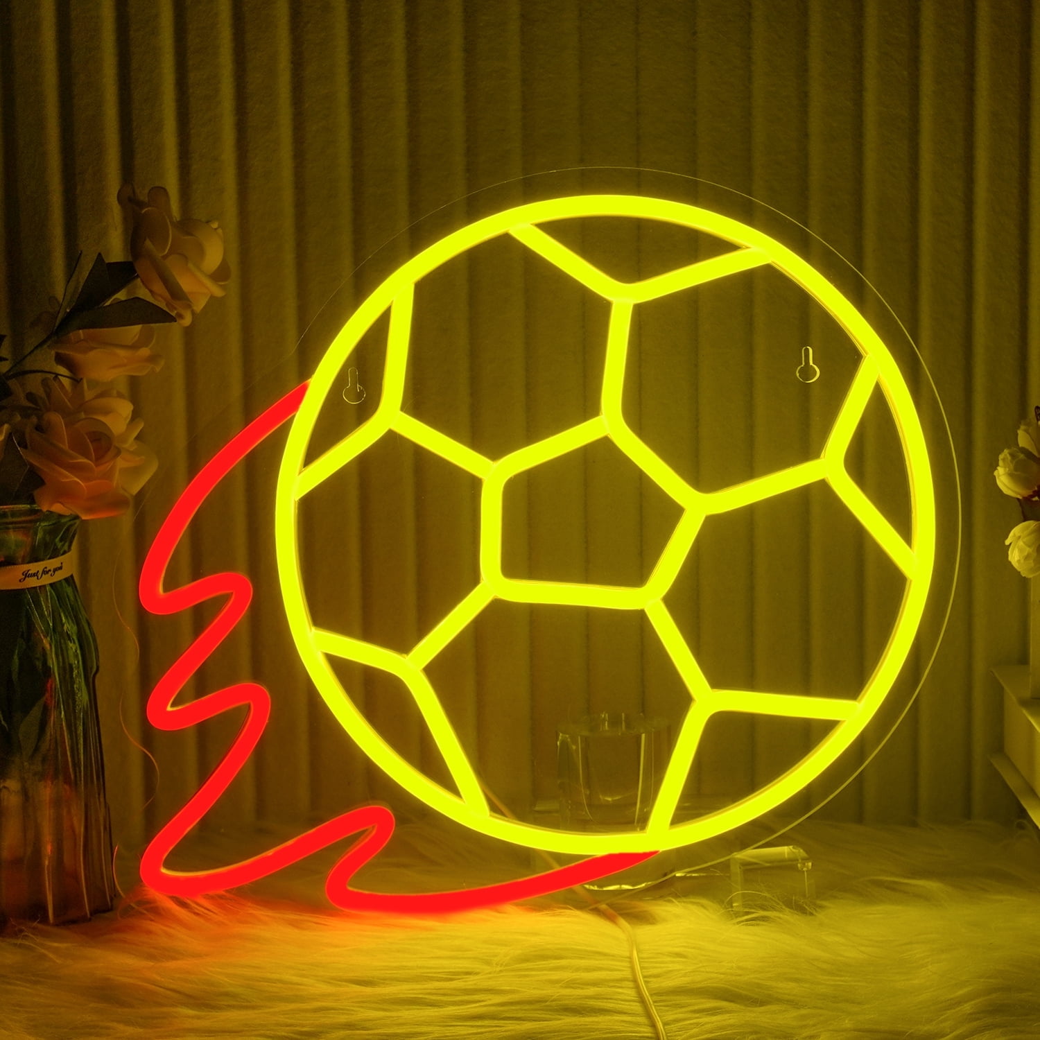 Wanxing Football Fire Neon Sign Colorful Football LED Neon Light Wall ...