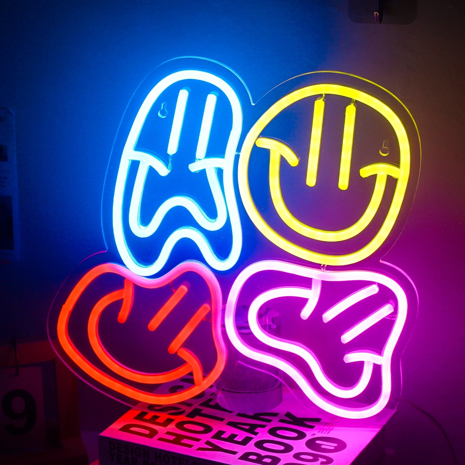 Wanxing Smiley Face LED Neon Light Signs USB Power for Home Bar ...