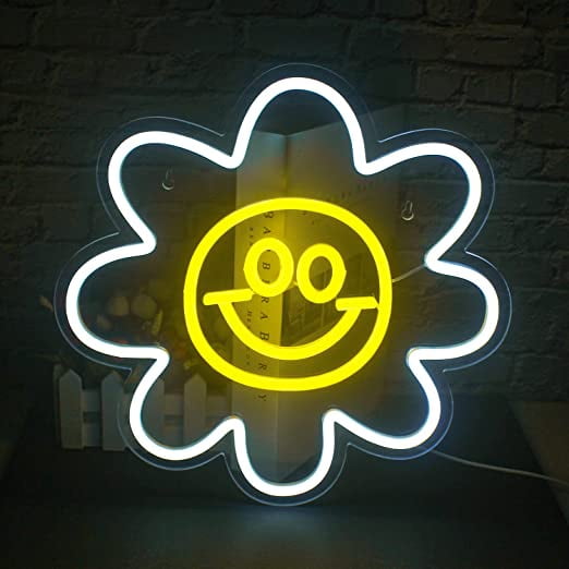 Wanxing Smiling Face Flower LED Neon Light Signs USB Power for Bedroom ...