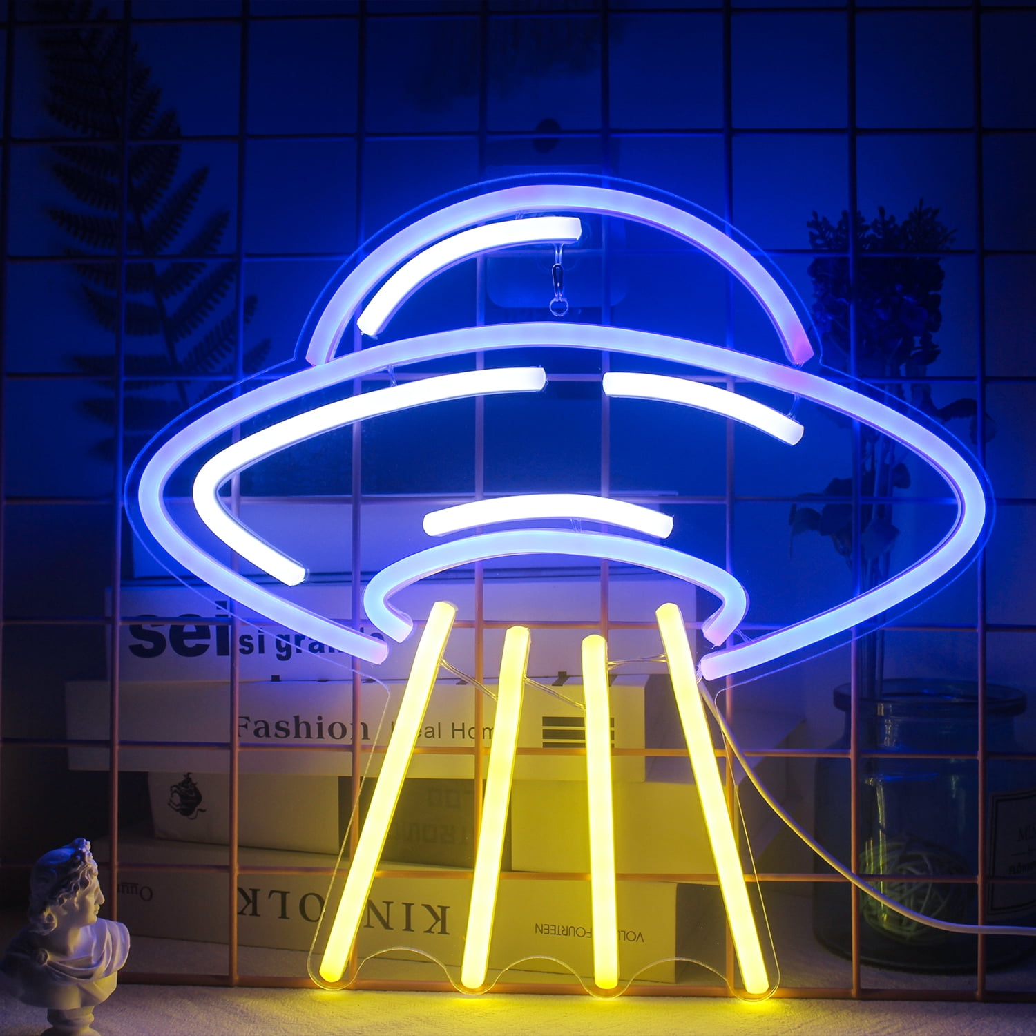 Wanxing UFO Alien Spaceship LED Neon Lamp, Space Hanging Room Glow, USB ...