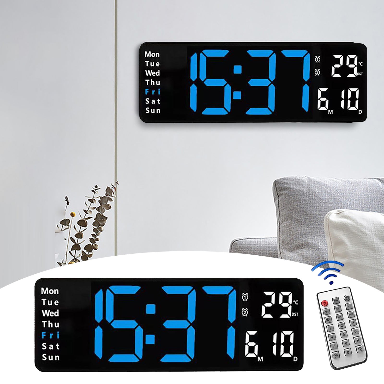 Wanyng 13 Inch Large Wall Clocks Digital USB Powered Digital Alarm ...
