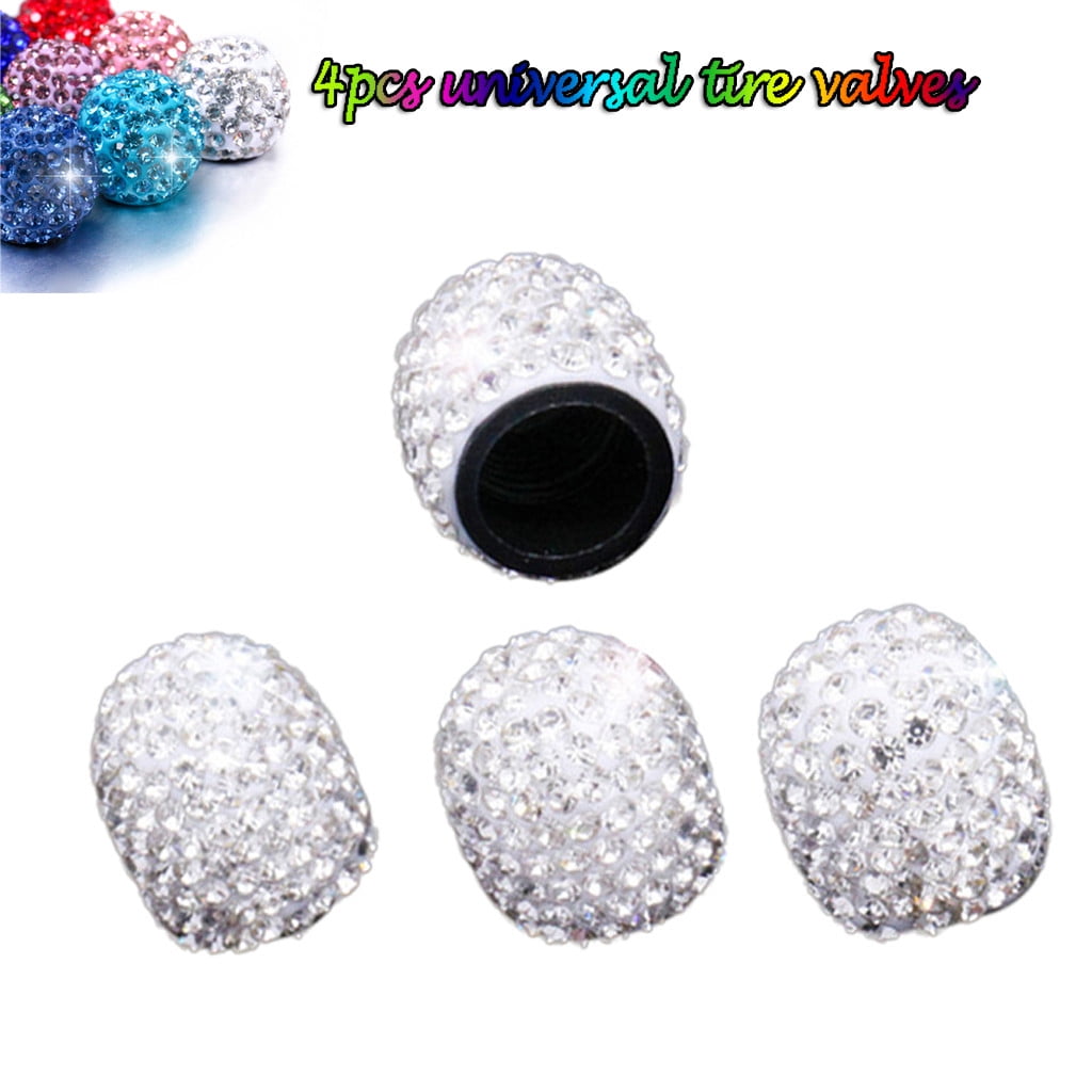 Wanyng 4pcs Tire Valve Caps Plastic Universal Jeweled Bling Rhinestone ...