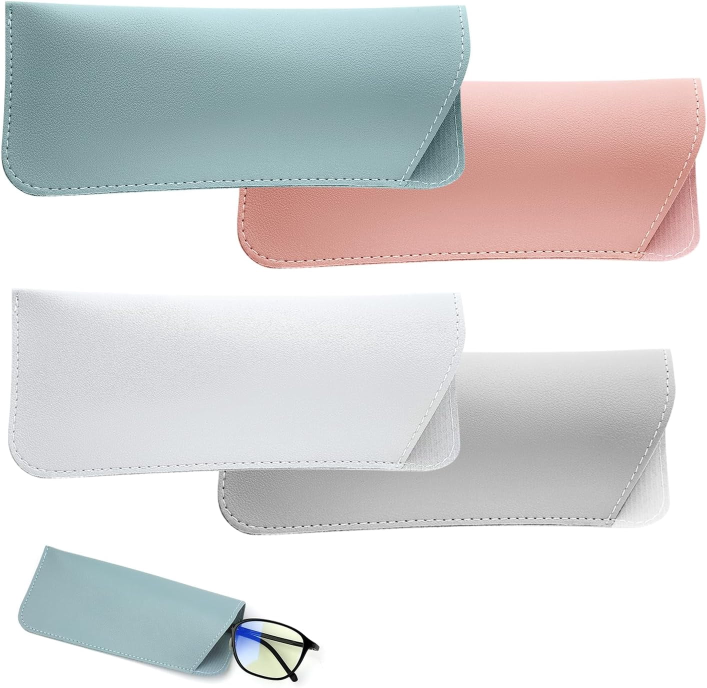 Waqn 4pcs Soft Leather Glasses Cases, 2.6x6.3 Inch Eyeglasses Purse ...