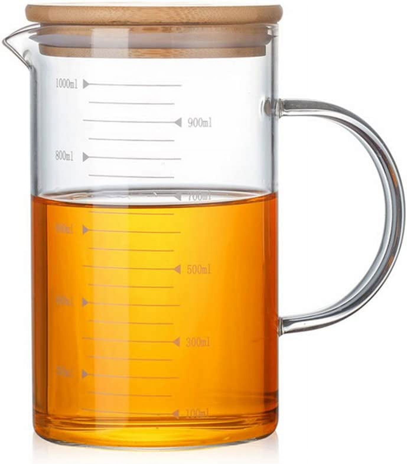 Waqn Glass Beaker with Handle and Lid, Glass Measuring Cup with Hand ...