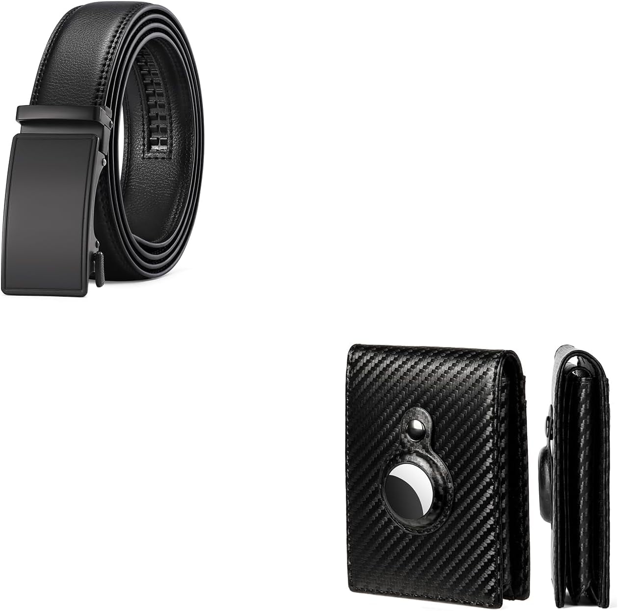 Waqn Men's Leather Belt Automatic Ratchet Buckle Slide Belt & Leather ...