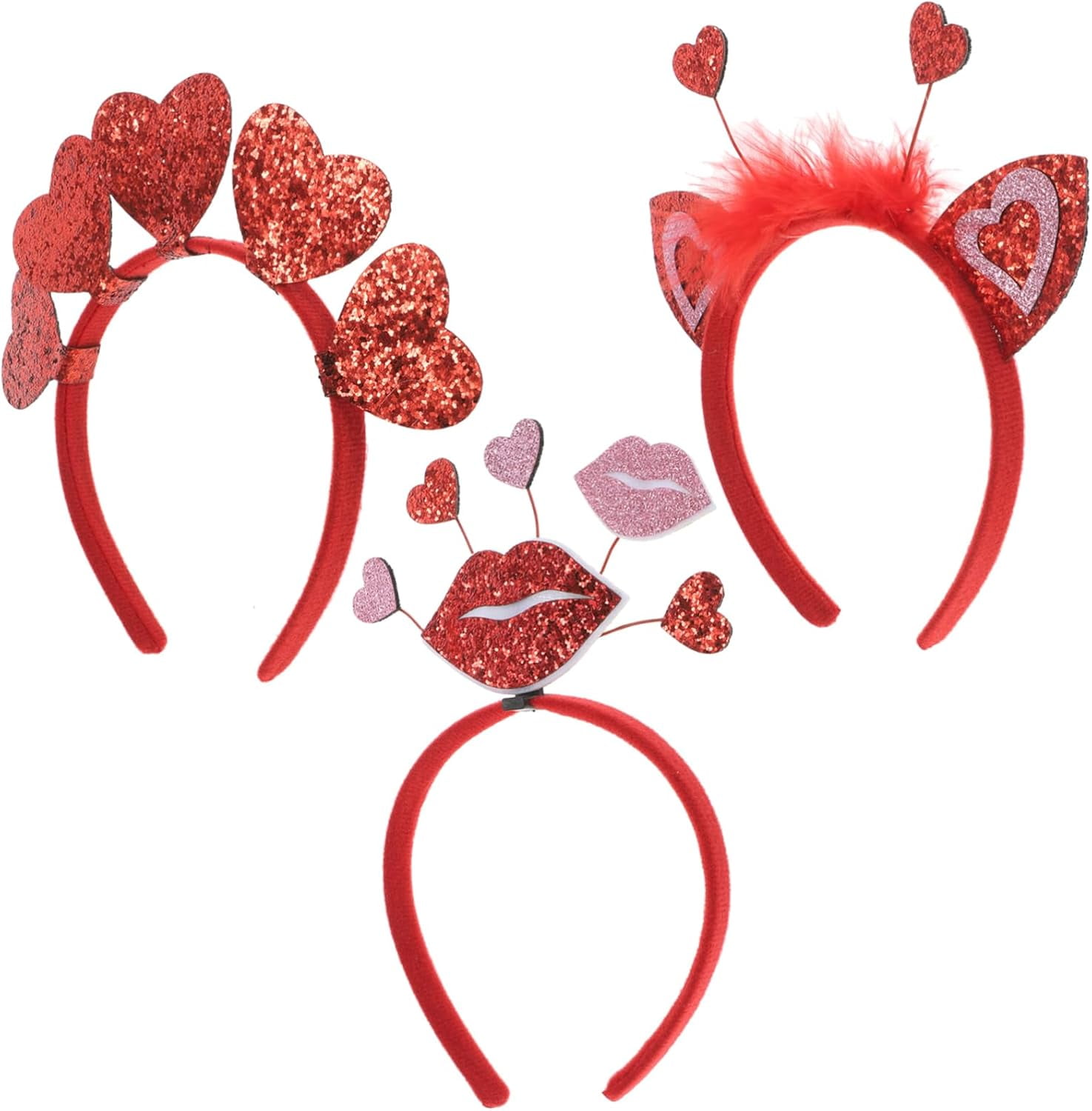 Waqn Valentine's Day Headbands Sparkly Sequin Heart Hair Accessories ...