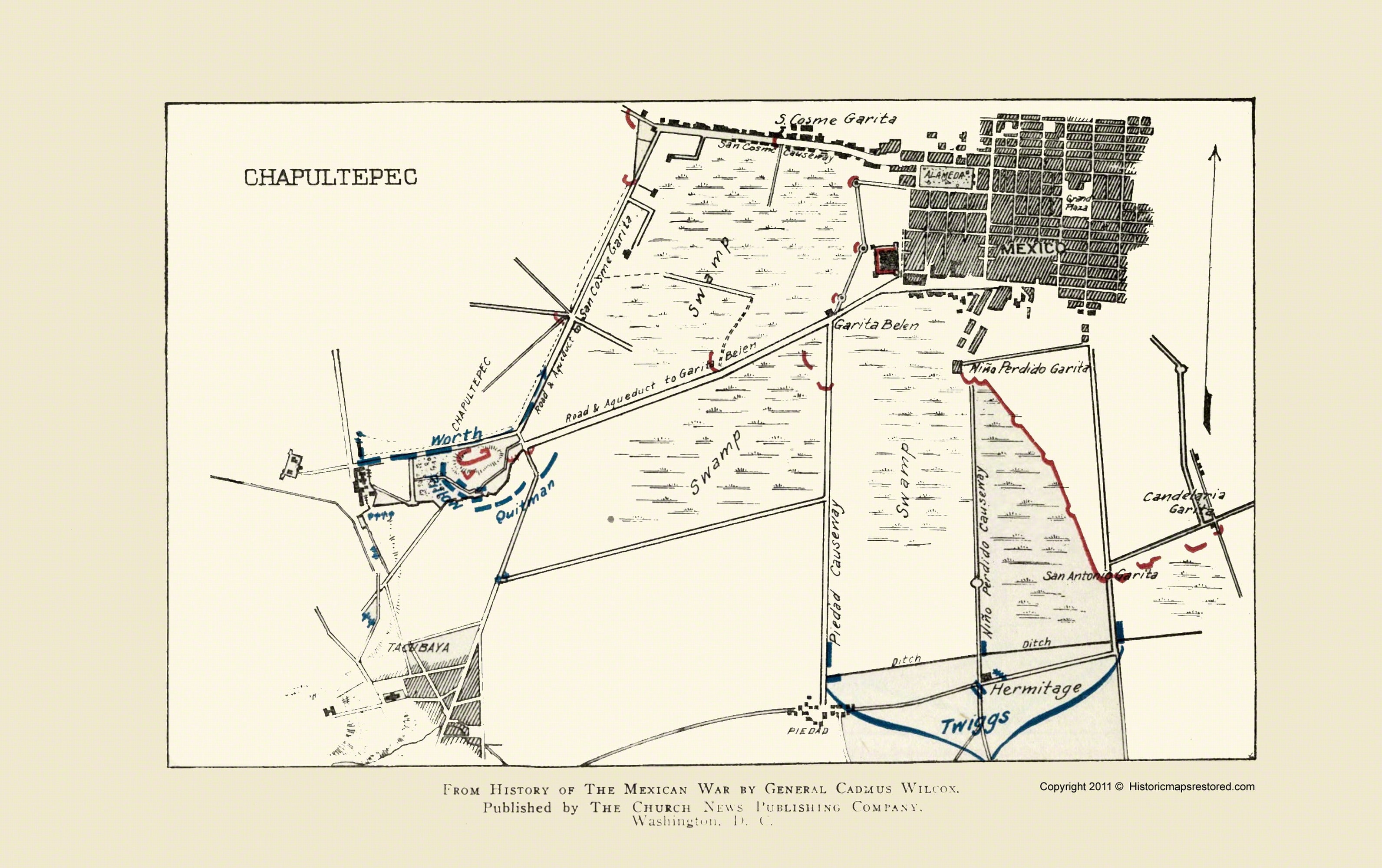 Historic War Map - Chapultepec Battle 2 of 3 - Church News 1892 - 23 x ...