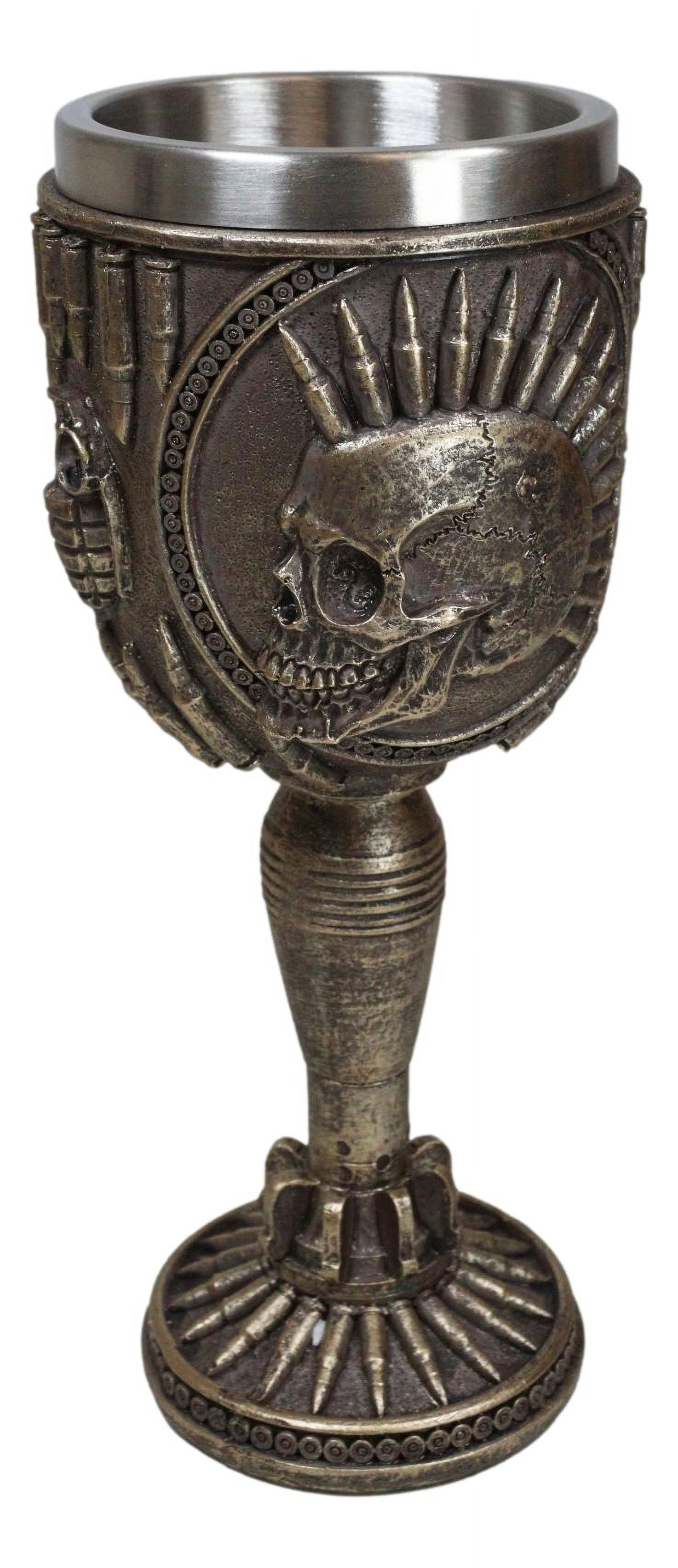War Dog Skeleton Cranium Bullet Spiked Mohawk Skull Wine Goblet Chalice ...