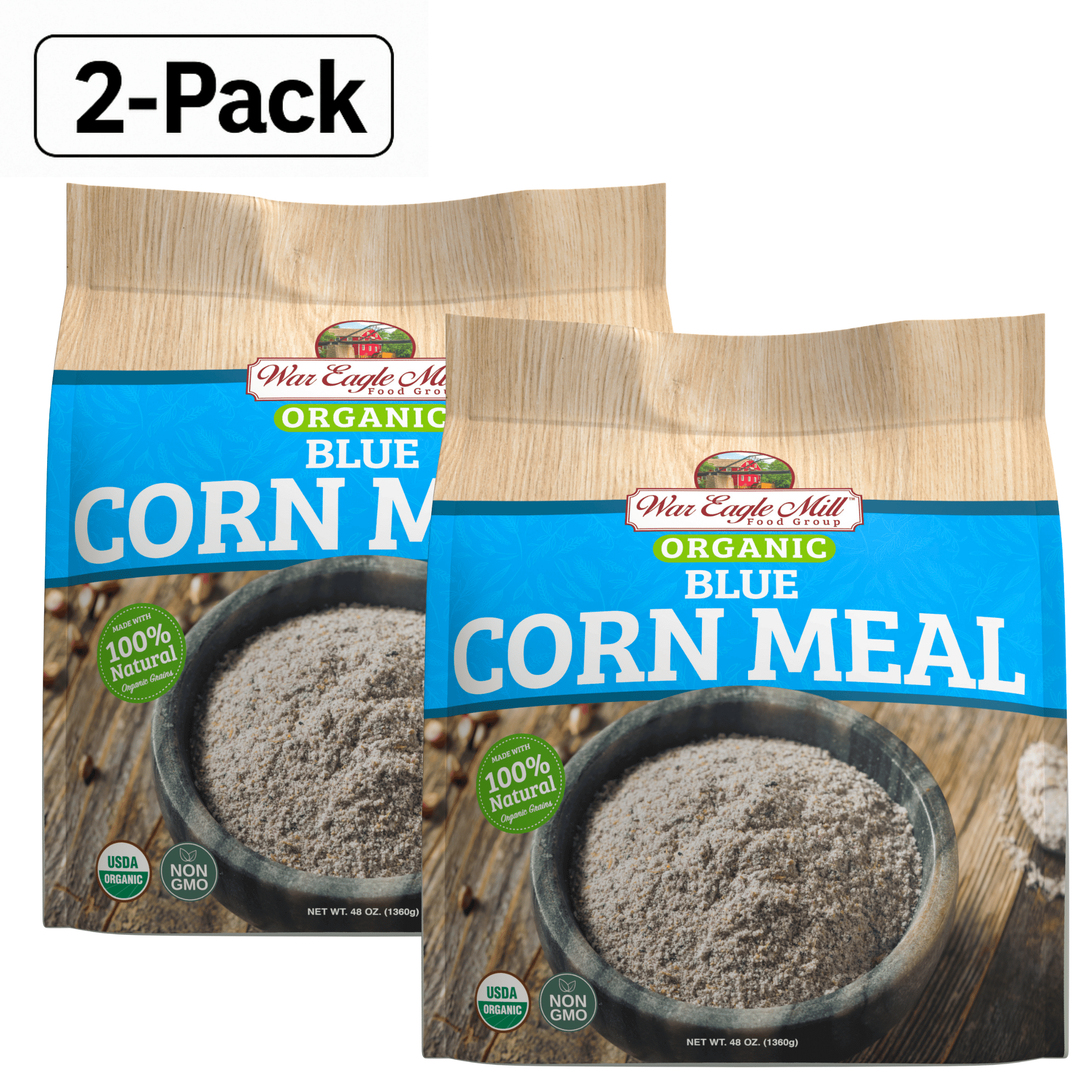 War Eagle Mill USDA Organic, Non-GMO Blue Cornmeal, 48 oz bag (2 pack ...