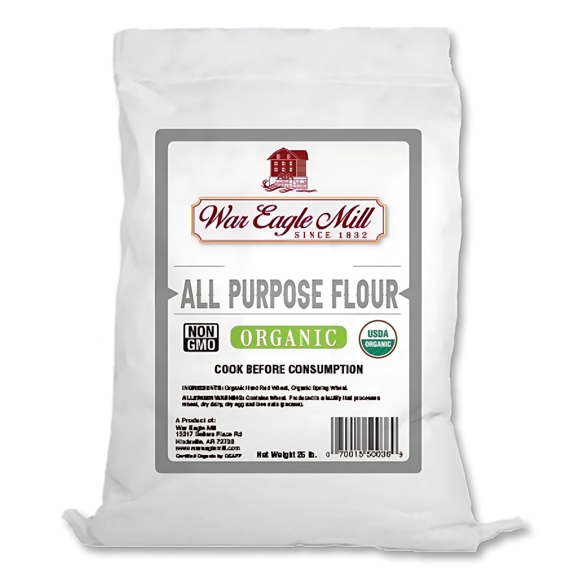 War Eagle Mill Organic All-Purpose Flour, Unbleached, 25 Pound Bag ...
