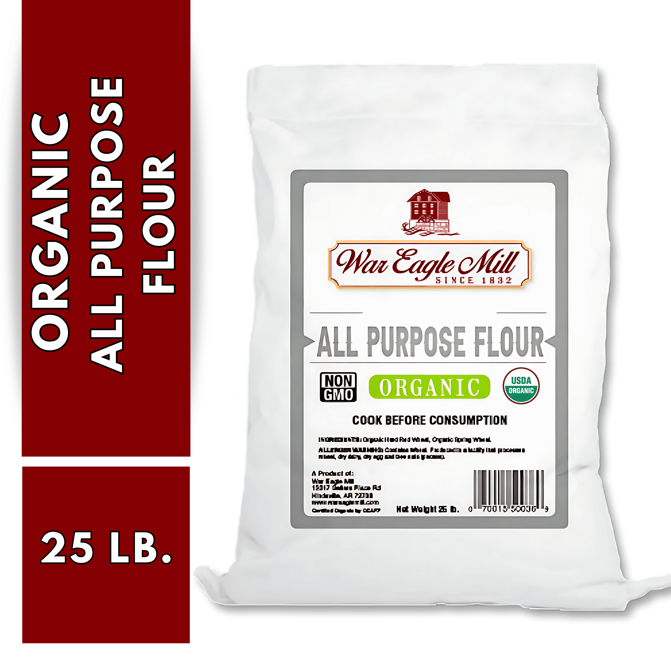 WAR EAGLE MILL Organic Unbleached All-Purpose Flour, 25 Pound Bag, USDA ...