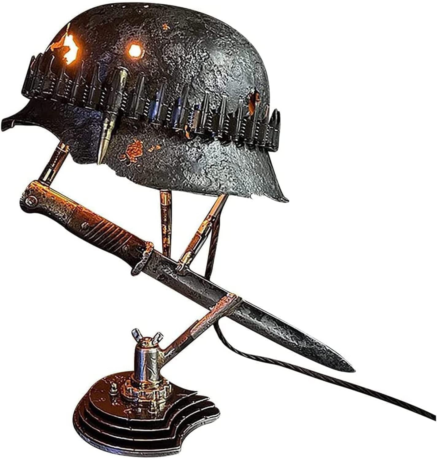 War Lamp with LED Table Lamp Statue Made Out of Soldier's Helmets Resin ...