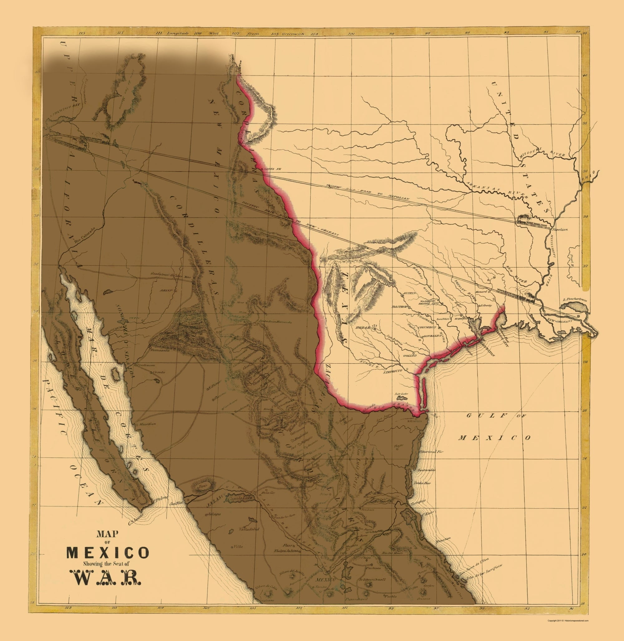 Historic War Map - Mexican American War - Sinclair 1846 - 23 x 23.62 ...