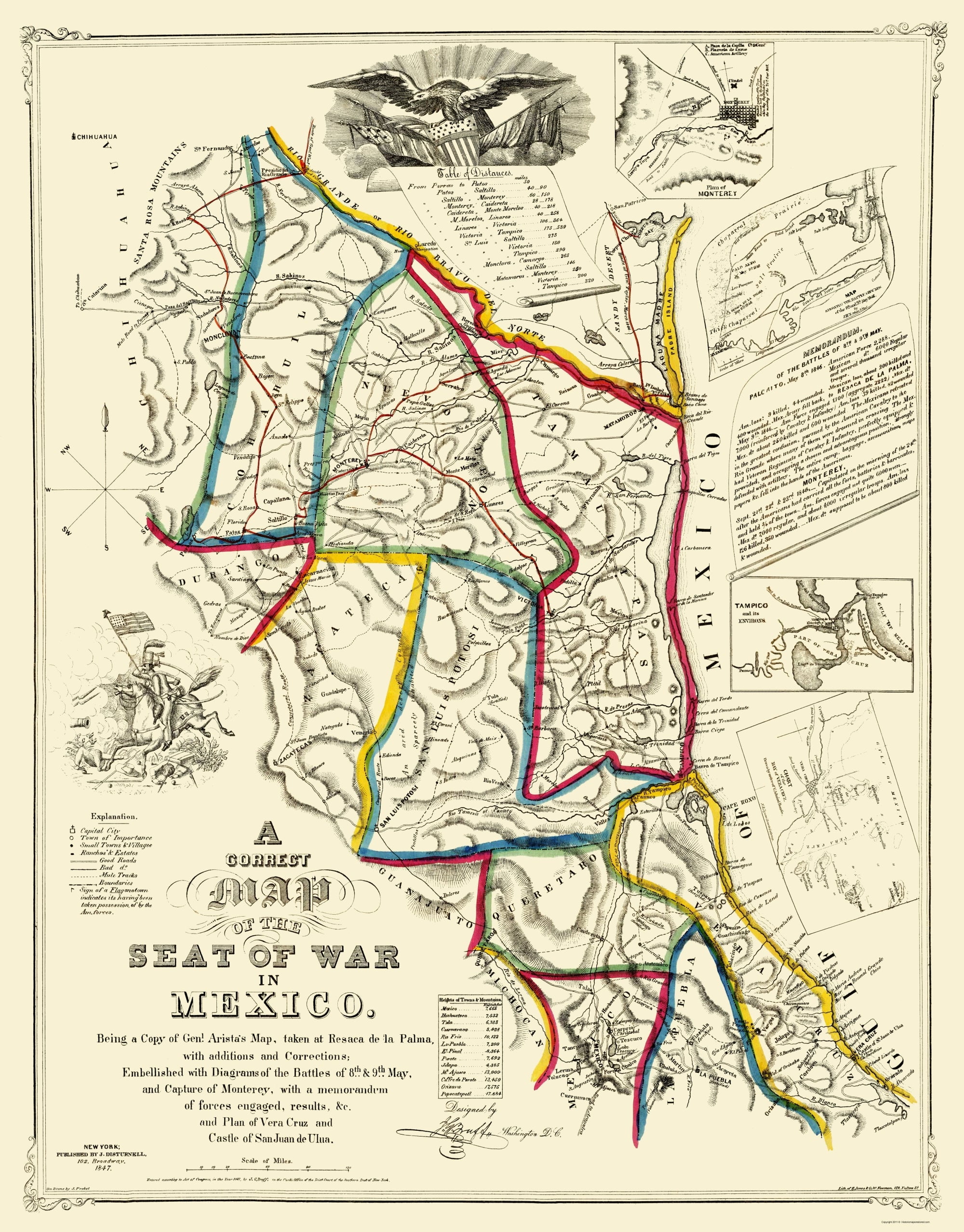 Historic War Map - Mexico Mexican American War - Disturnell 1847 - 23 x ...