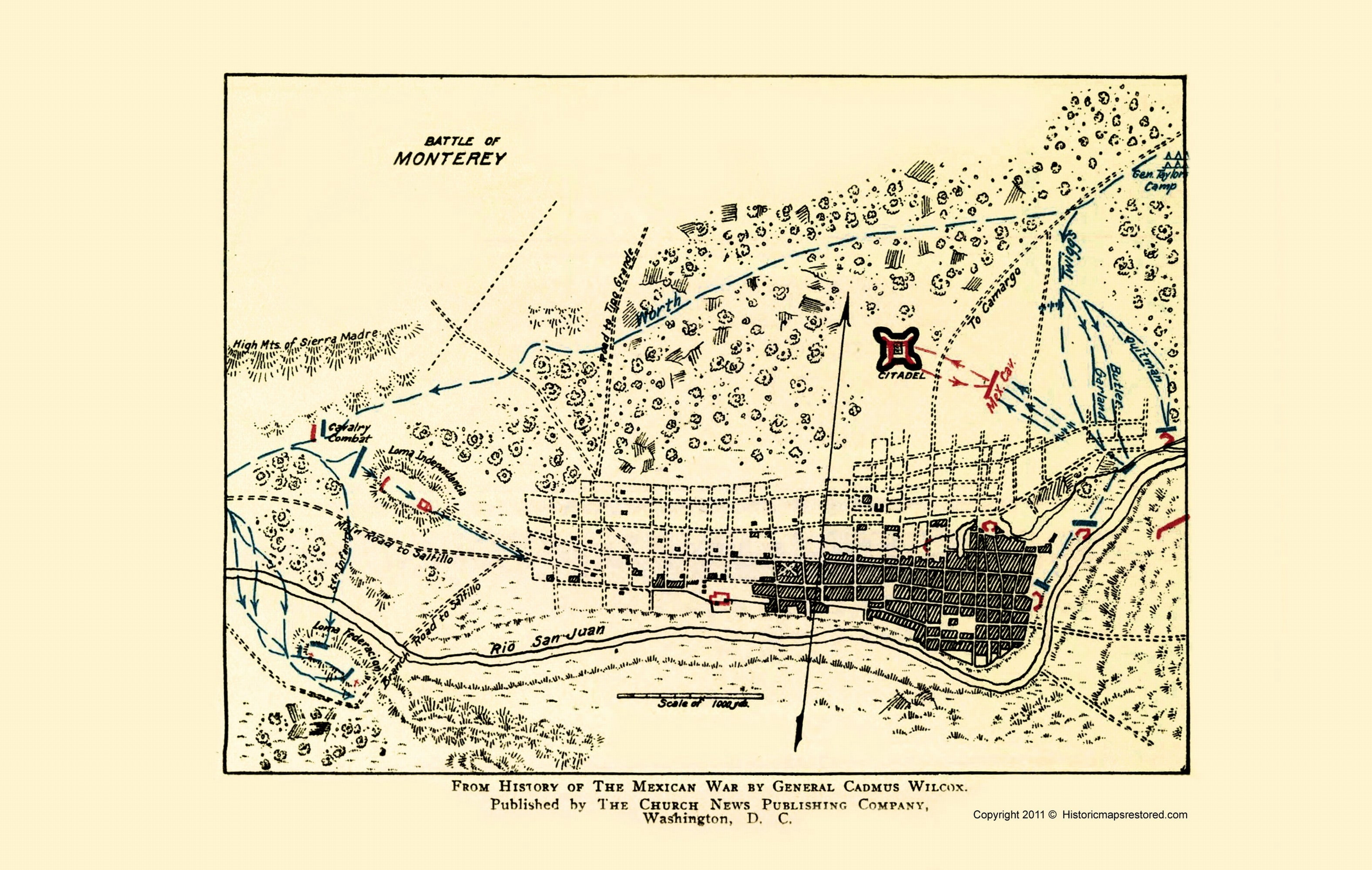 Historic War Map - Monterey Battle - Church News 1892 - 23 x 36.26 ...