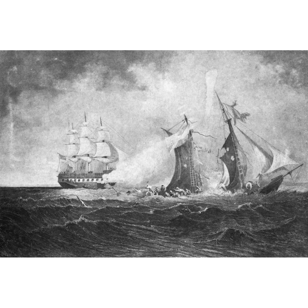 War Of 1812 Naval Battle. Nsailors Jumping In The Ocean From A Sinking ...