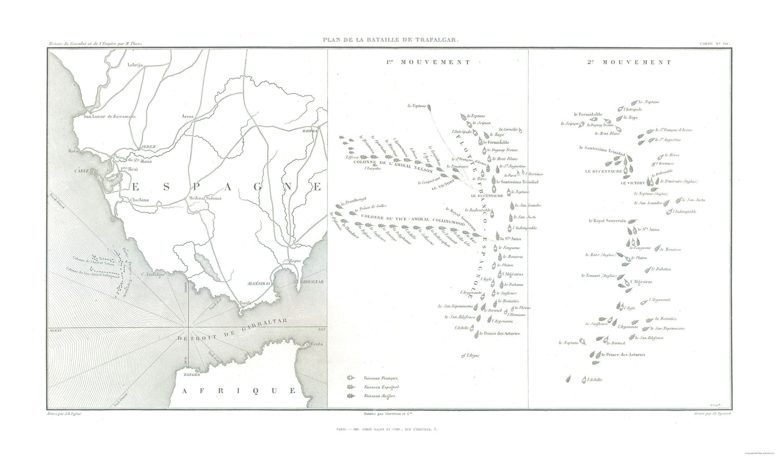 Historic War Map - Trafalgar Battlefield Plan - Thiers 1866 - 39.19 x ...