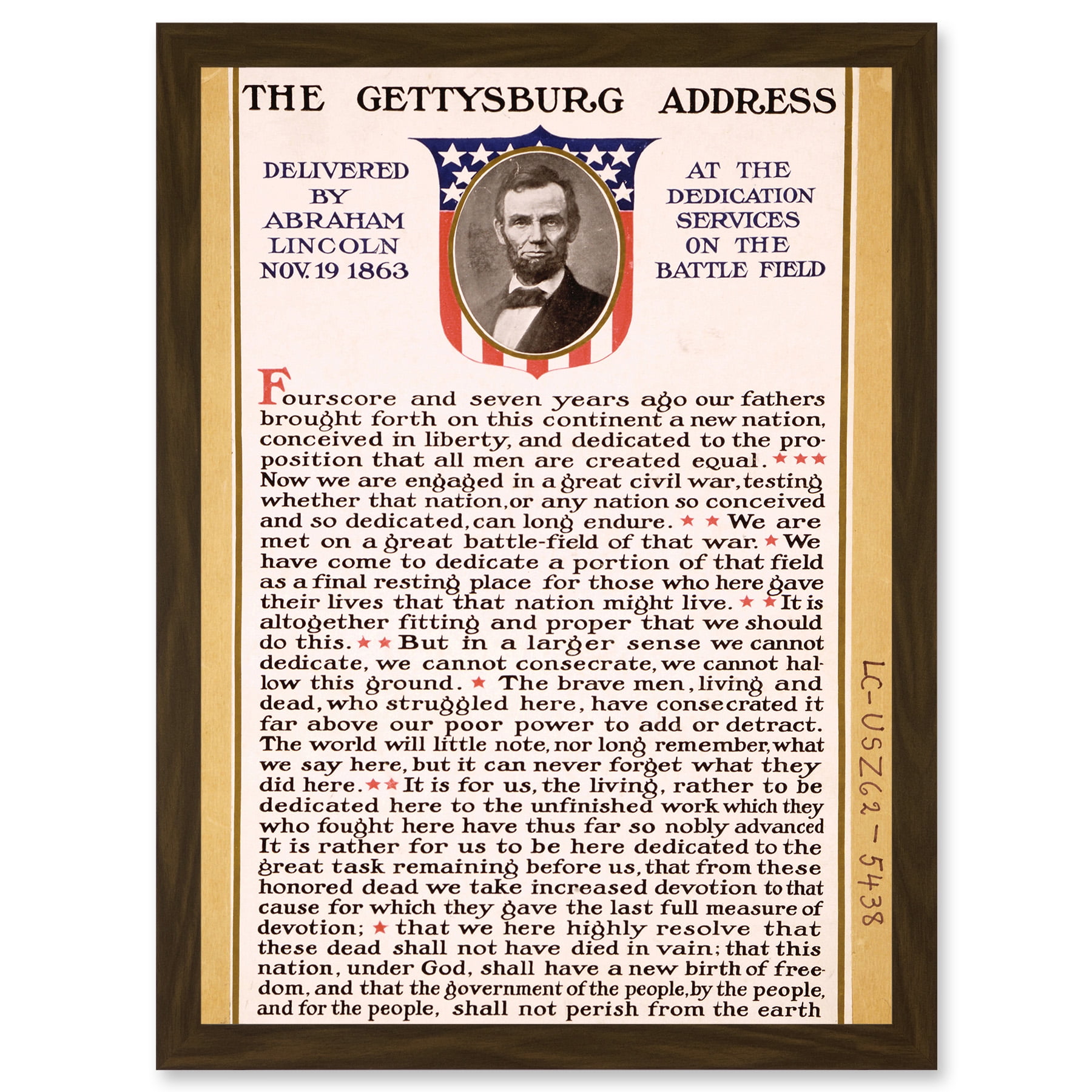 War US Civil President Abraham Lincoln Gettysburg Address A4 Artwork ...